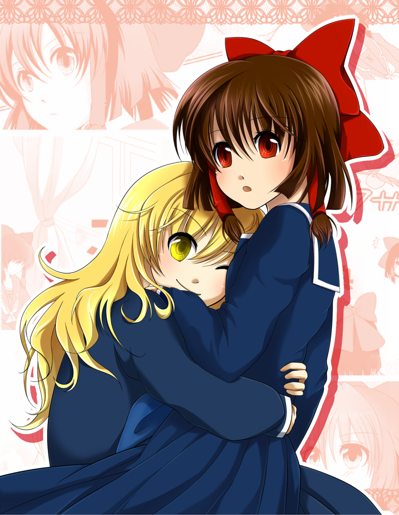 The Big Imageboard Tbib 2girls Blonde Hair Bow Brown Free Download