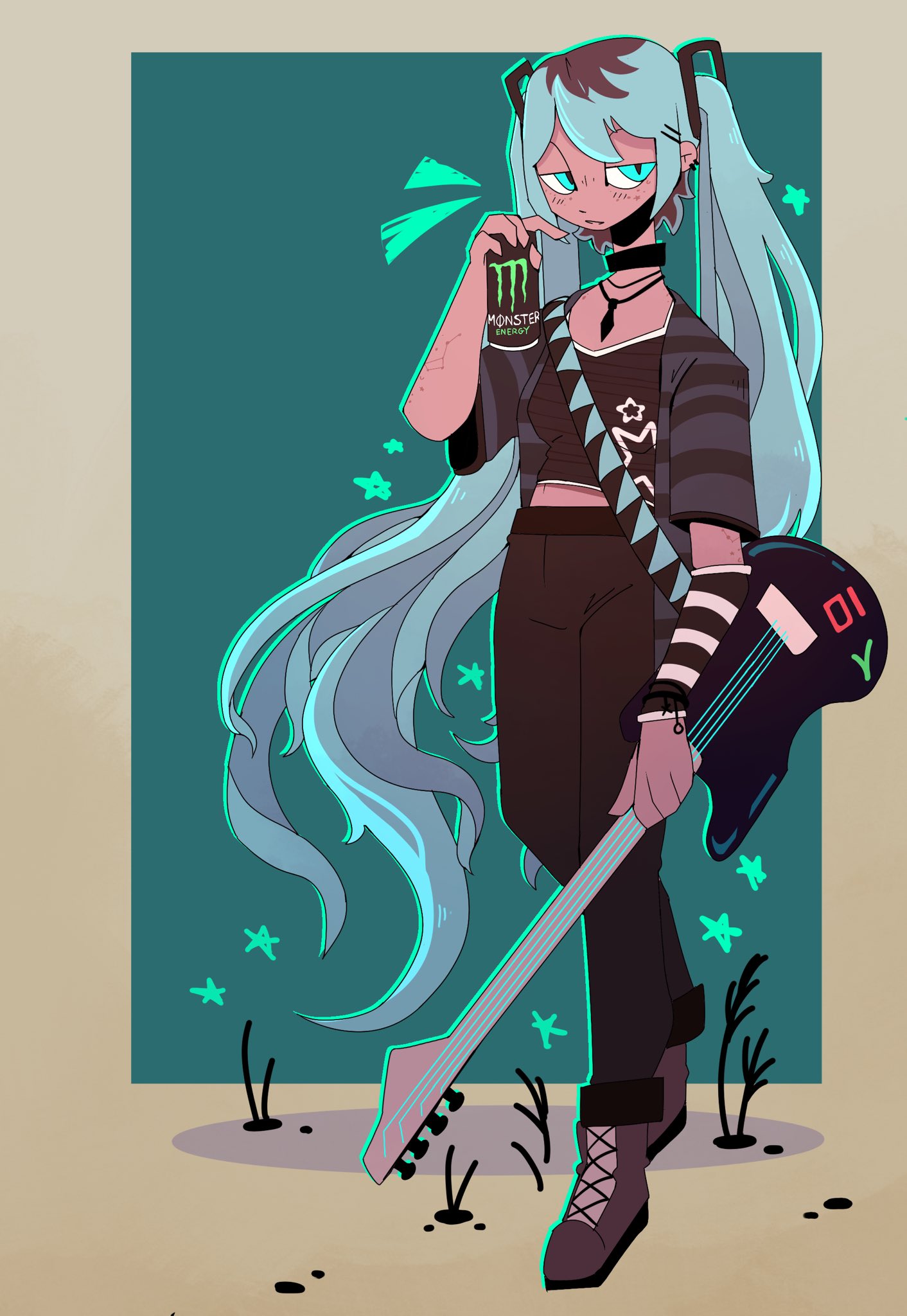 The Big ImageBoard (TBIB) - 1girl aqua eyes aqua hair black choker ...