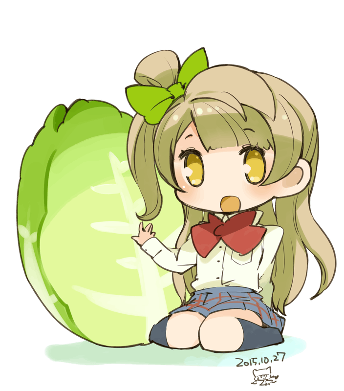 The Big ImageBoard (TBIB) - 1girl bow brown hair cabbage chibi dated ...