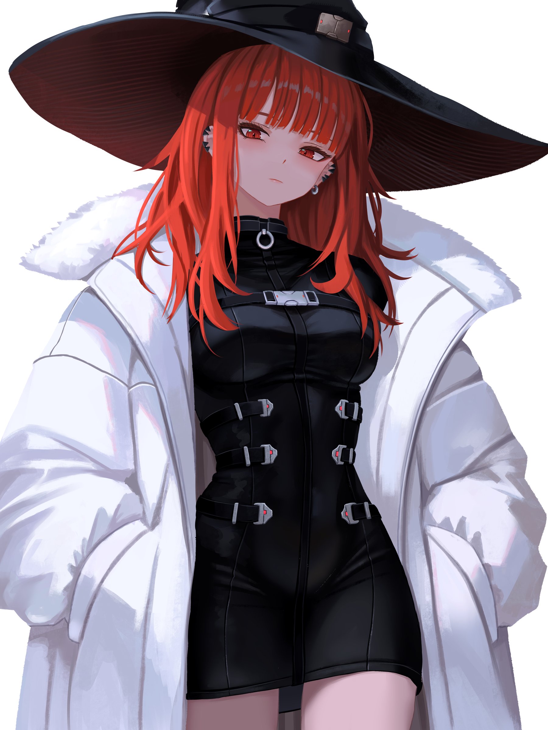 The Big ImageBoard (TBIB) - 1girl absurdres black hat blunt bangs breasts chest belt coat ...