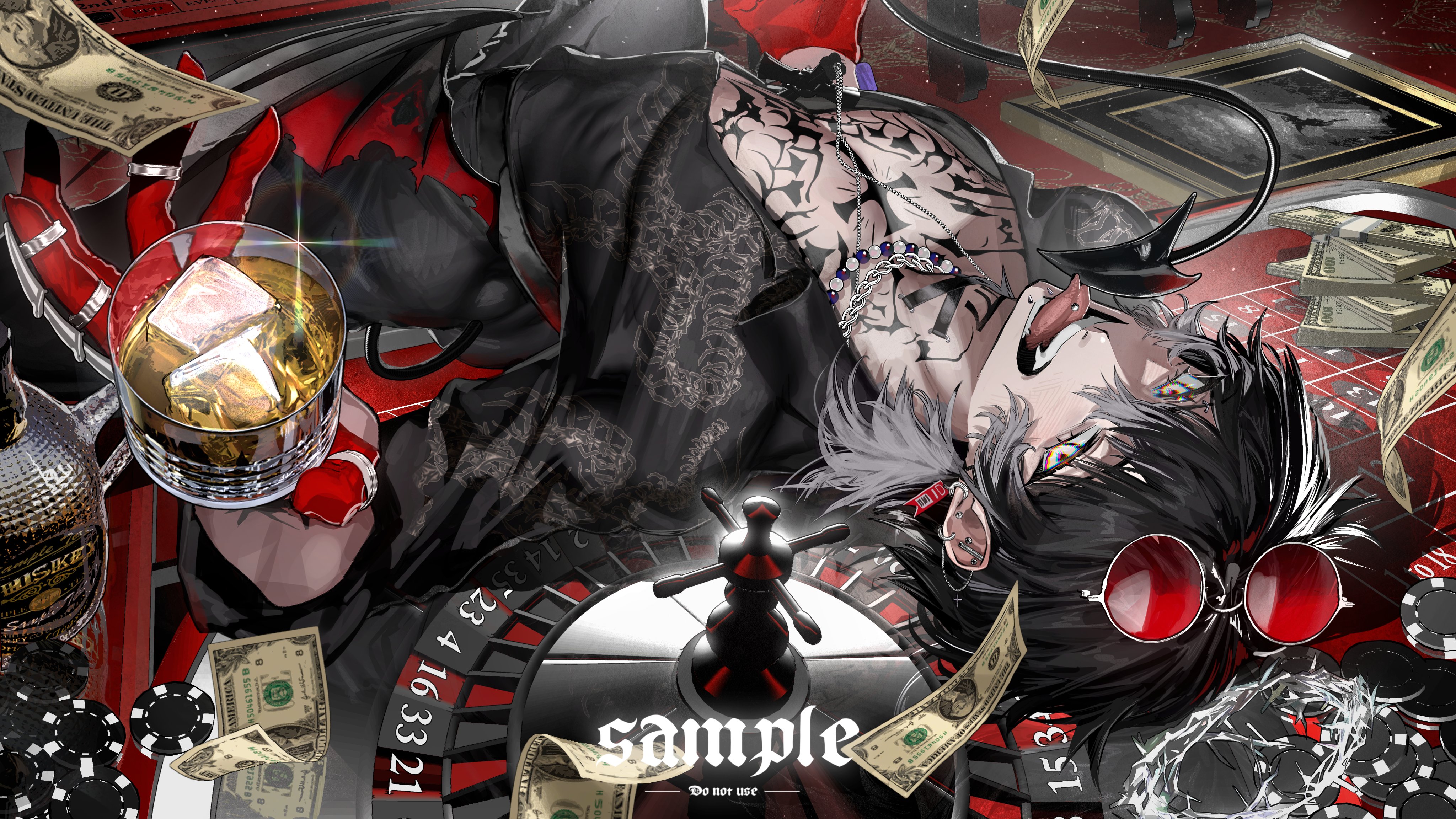 The Big ImageBoard (TBIB) - 1boy absurdres alcohol arm tattoo banknote ...