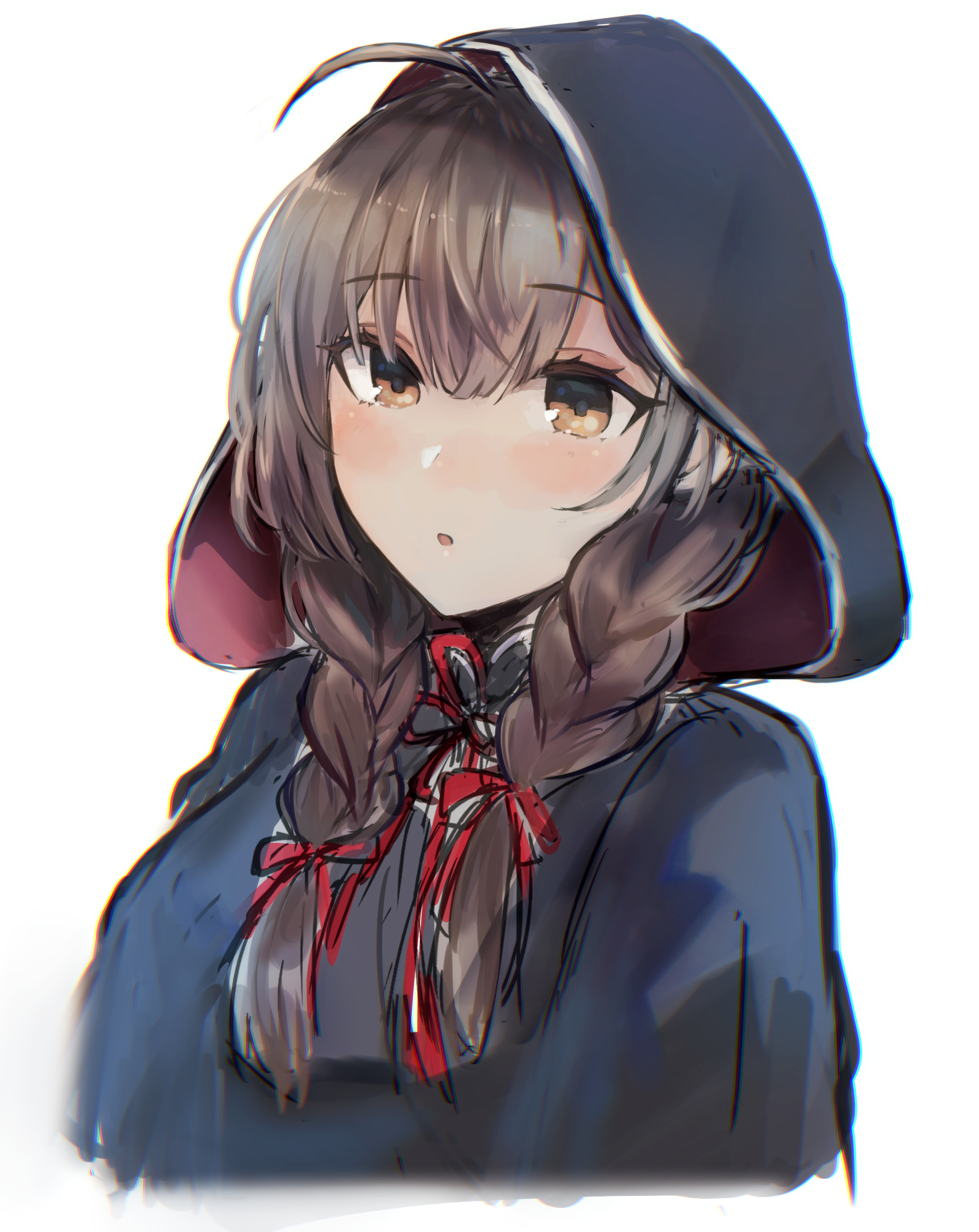 The Big ImageBoard (TBIB) - 1girl :o ahoge black capelet braid brown eyes brown hair capelet ...