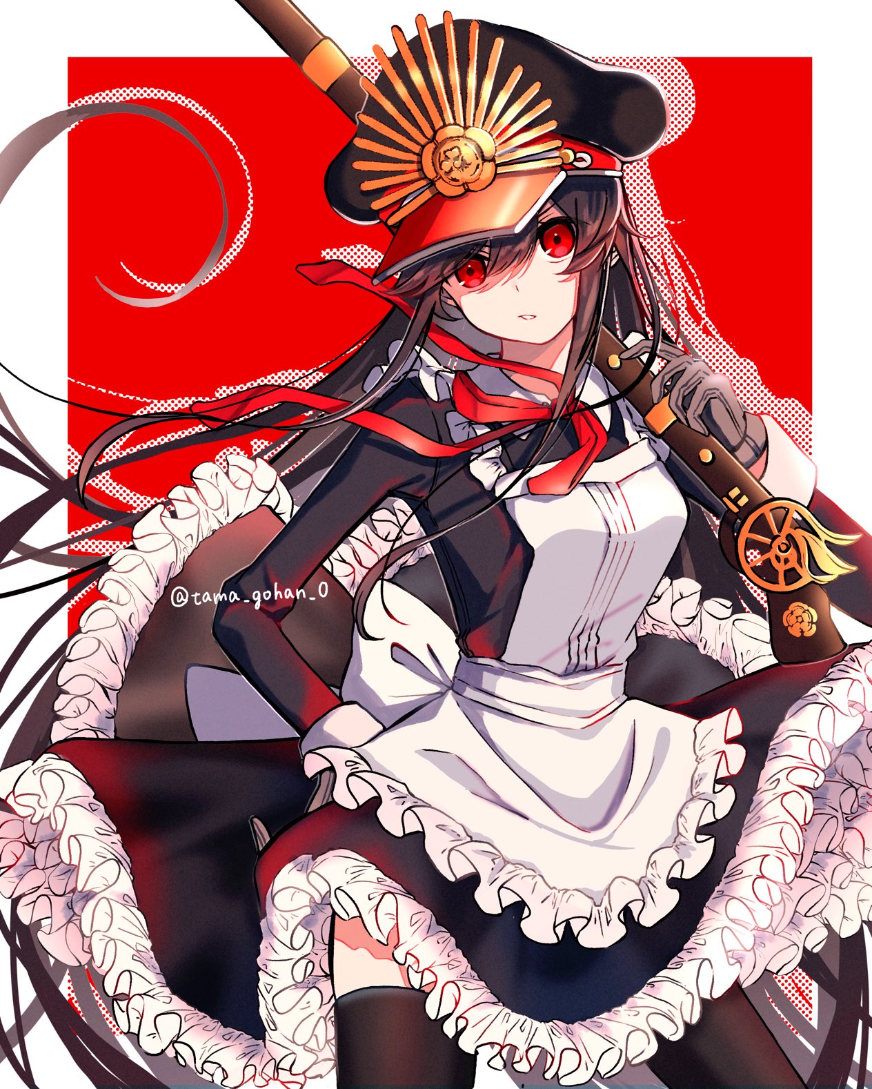 The Big ImageBoard (TBIB) - 1girl apron bangs black dress black hair ...