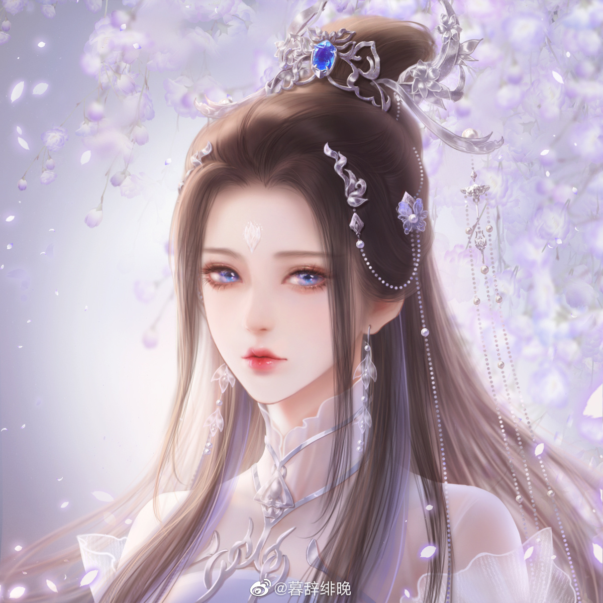 The Big ImageBoard (TBIB) - 1girl beads blue eyes brown hair chinese clothes earrings falling ...