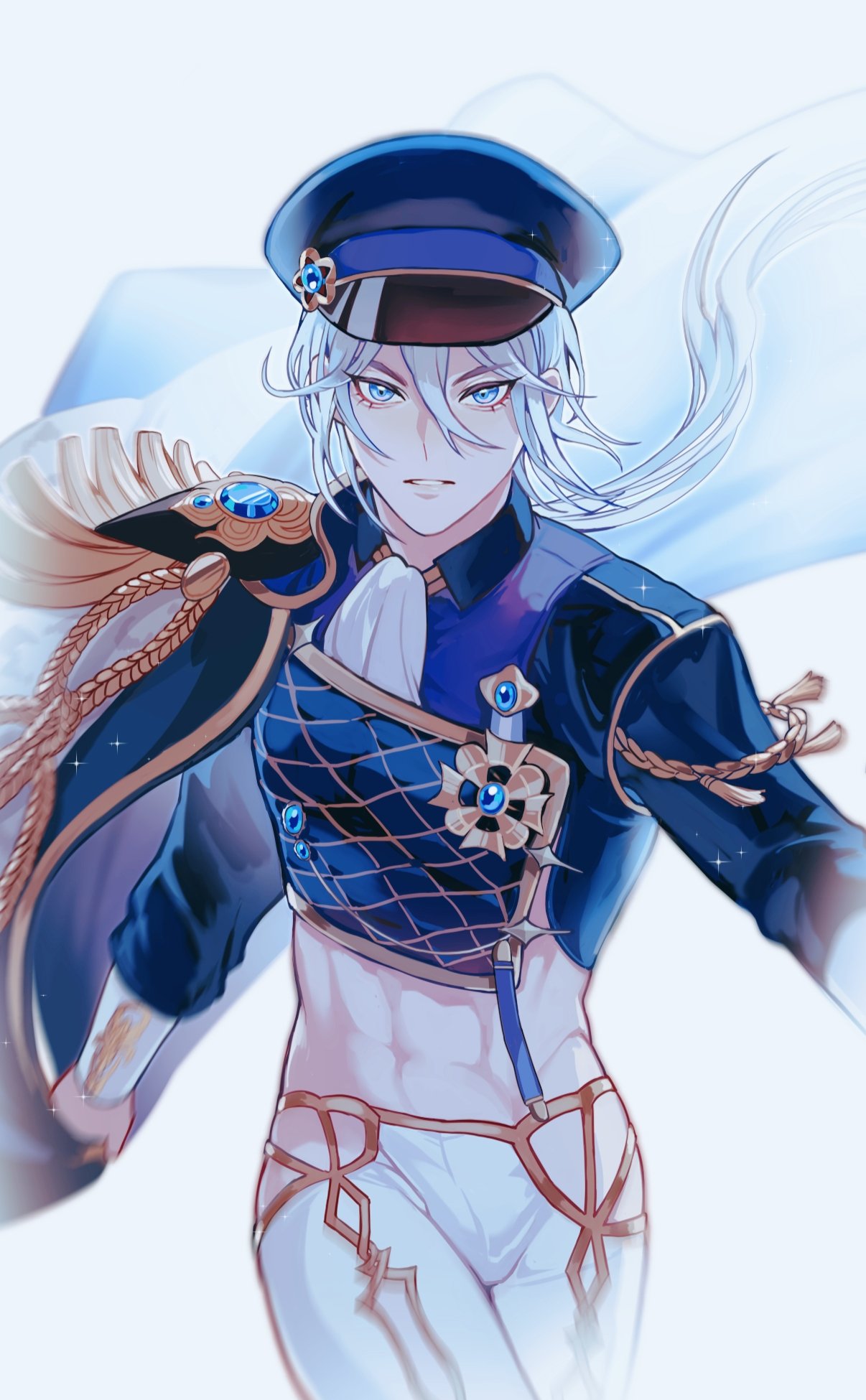 The Big ImageBoard (TBIB) - 1boy abs aiguillette ascot bishounen blue eyes blue hair blue hat ...