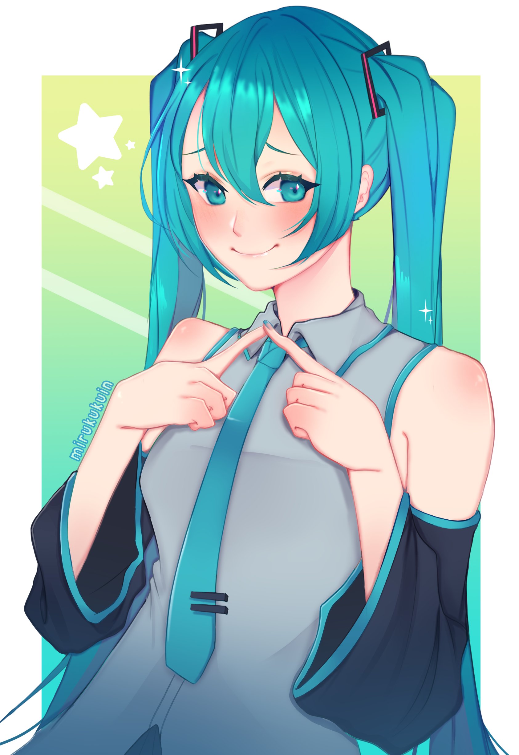 The Big ImageBoard (TBIB) - 1girl absurdres aqua eyes aqua hair aqua nails aqua necktie artist ...