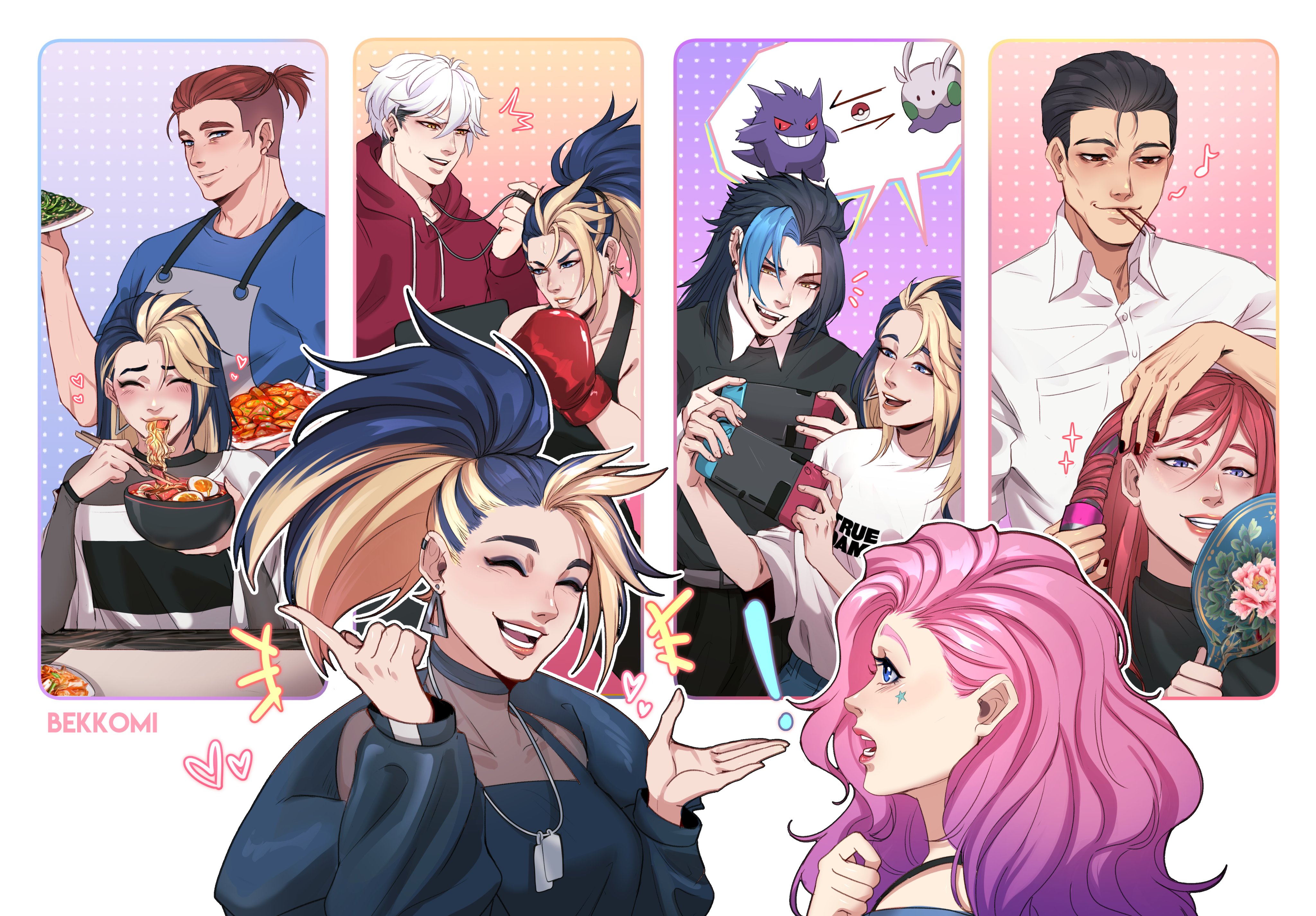 The Big ImageBoard (TBIB) - 2girls 4boys absurdres akali bangs bekkomi ...