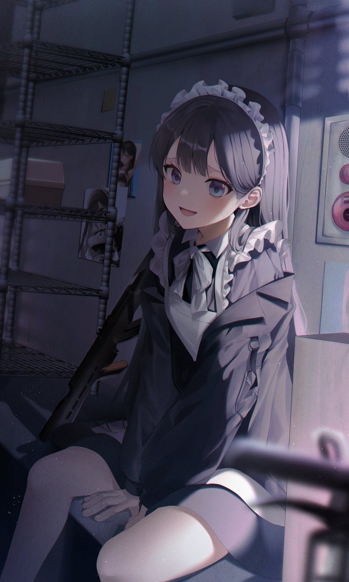 The Big ImageBoard (TBIB) - 1girl apron bangs black bow black bowtie black dress black hair blue ...