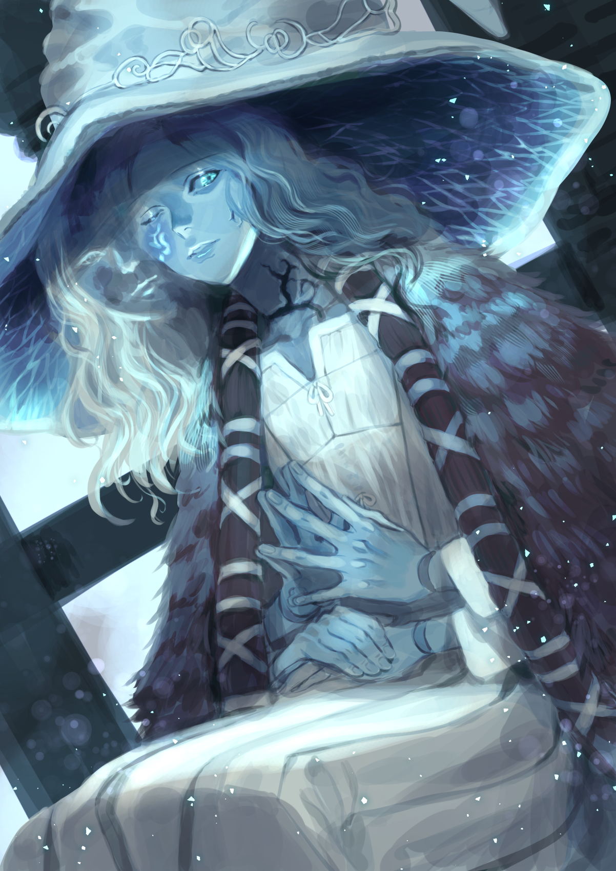The Big ImageBoard (TBIB) - 1girl blue eyes blue hair blue skin cloak colored skin cracked skin ...
