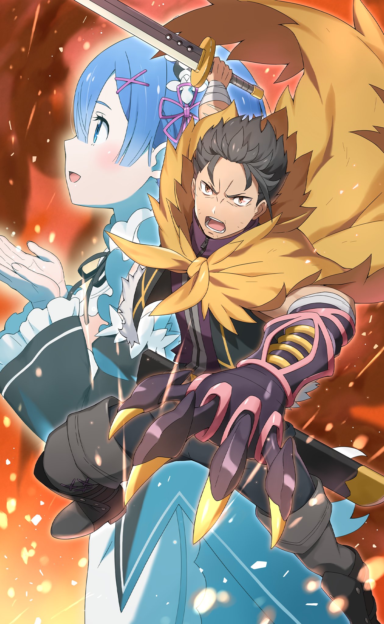 The Big ImageBoard (TBIB) - 1boy 1girl aldebaran (re:zero) black hair blue eyes blue hair cape ...