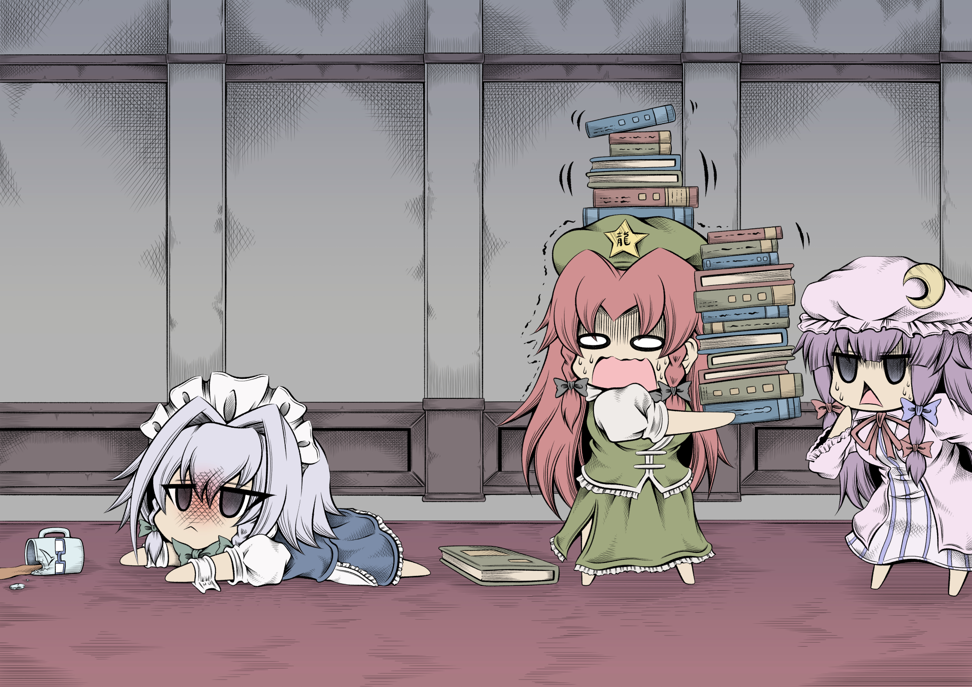 The Big ImageBoard (TBIB) - 3girls ahoge balancing book braid broken ...