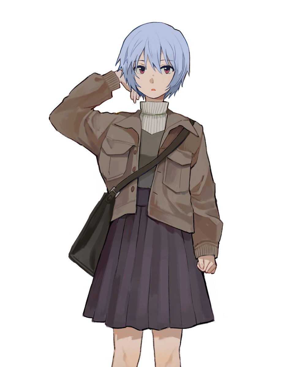 The Big ImageBoard (TBIB) - 1girl alternate costume ayanami rei bag black bag blue hair brown ...