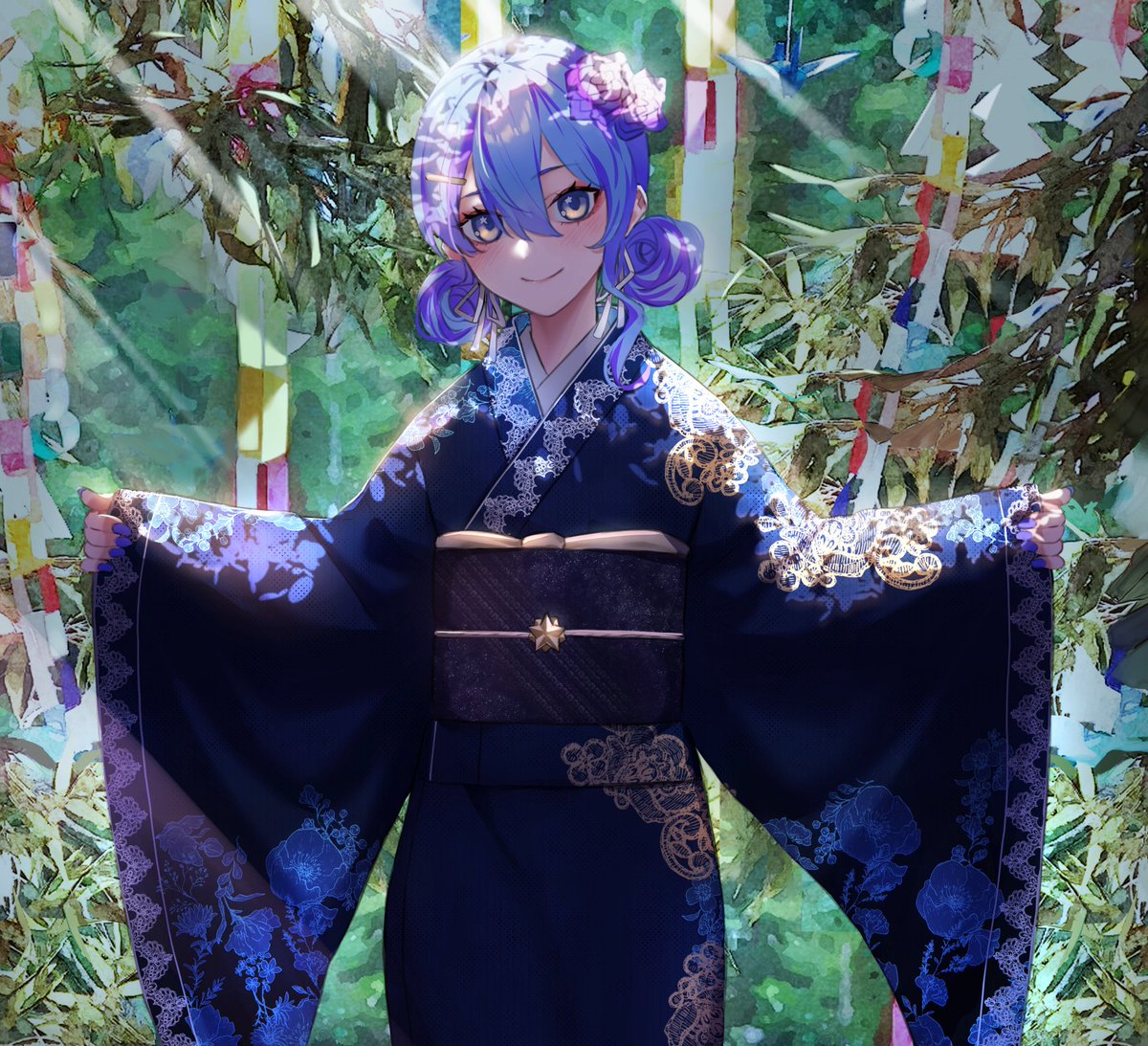 The Big ImageBoard (TBIB) - 1girl bangs blue eyes blue hair blue kimono ...