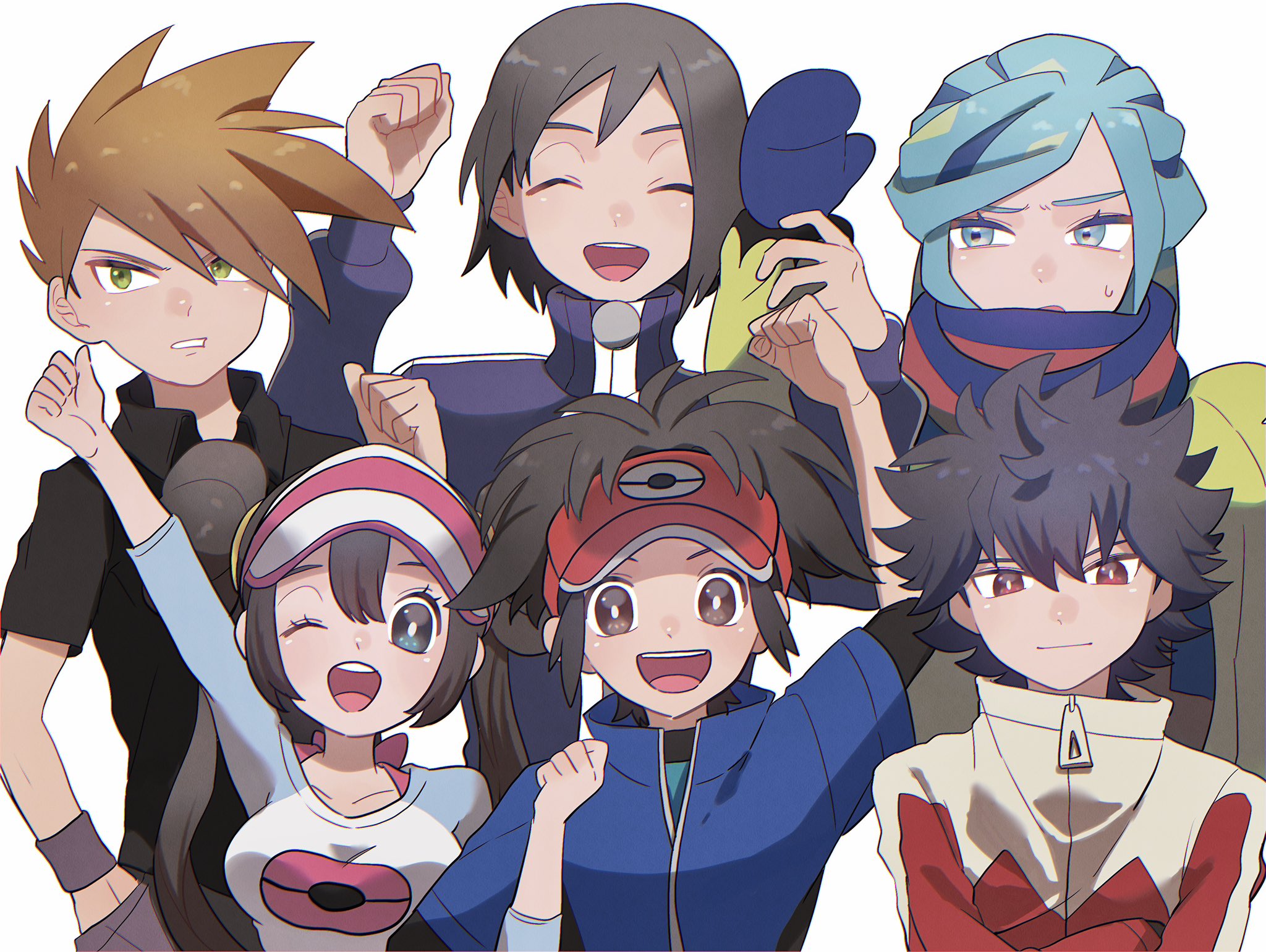 The Big ImageBoard (TBIB) - 1girl 5boys :d ;d aria pkmn blue jacket ...