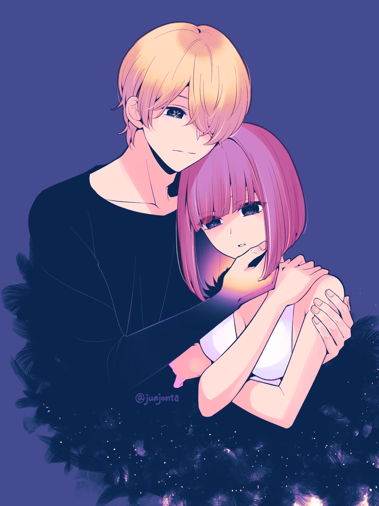 The Big ImageBoard (TBIB) - 1boy 1girl arima kana black shirt blonde hair blue eyes bob cut ...
