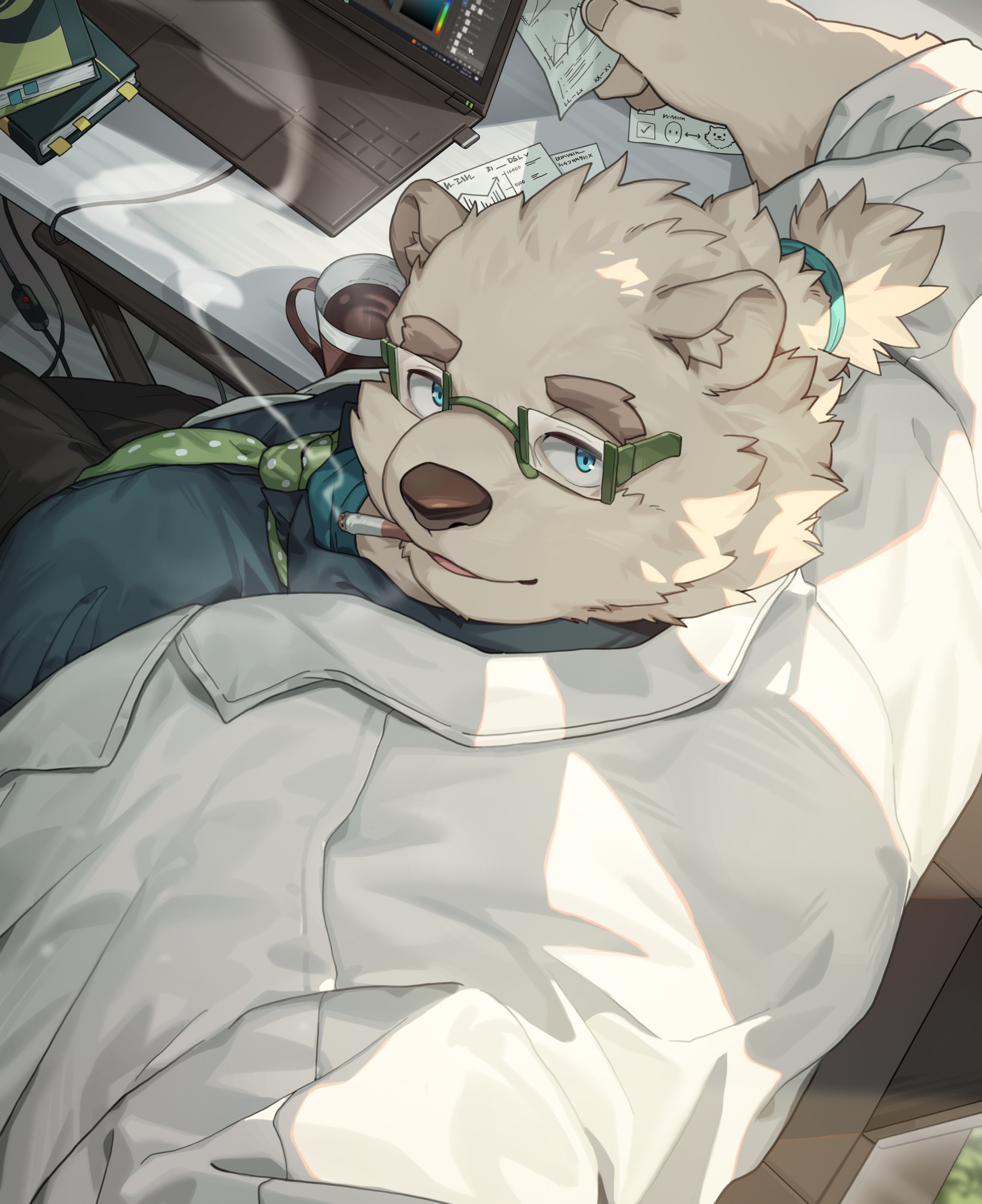 The Big ImageBoard (TBIB) - absurd res anthro bear belly blue eyes cigarette clothing coat ...