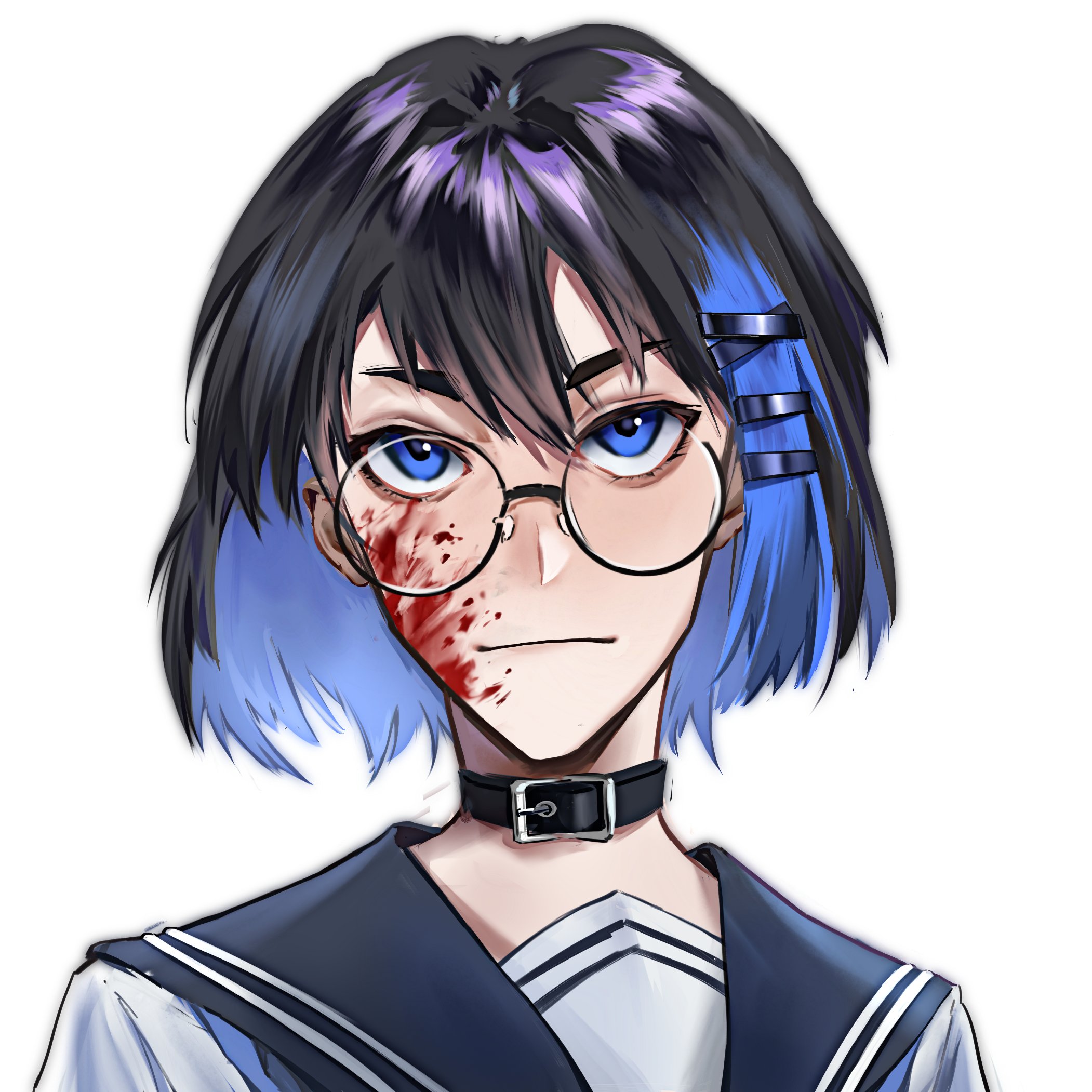 The Big ImageBoard (TBIB) - 1girl animal collar black-framed eyewear black collar black hair ...