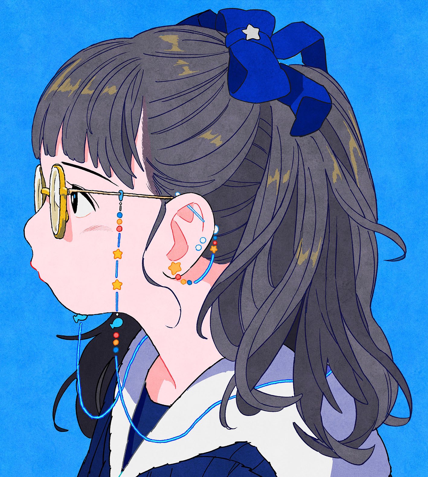 The Big ImageBoard (TBIB) - 1girl blue background blue bow blue eyes blue hoodie bow brown hair ...