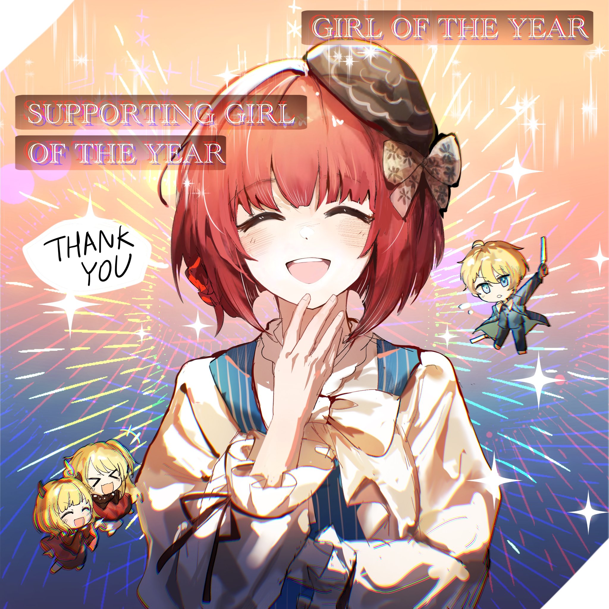 The Big ImageBoard (TBIB) - 1boy 3girls akirarec arima kana beret blonde hair blue eyes blue ...