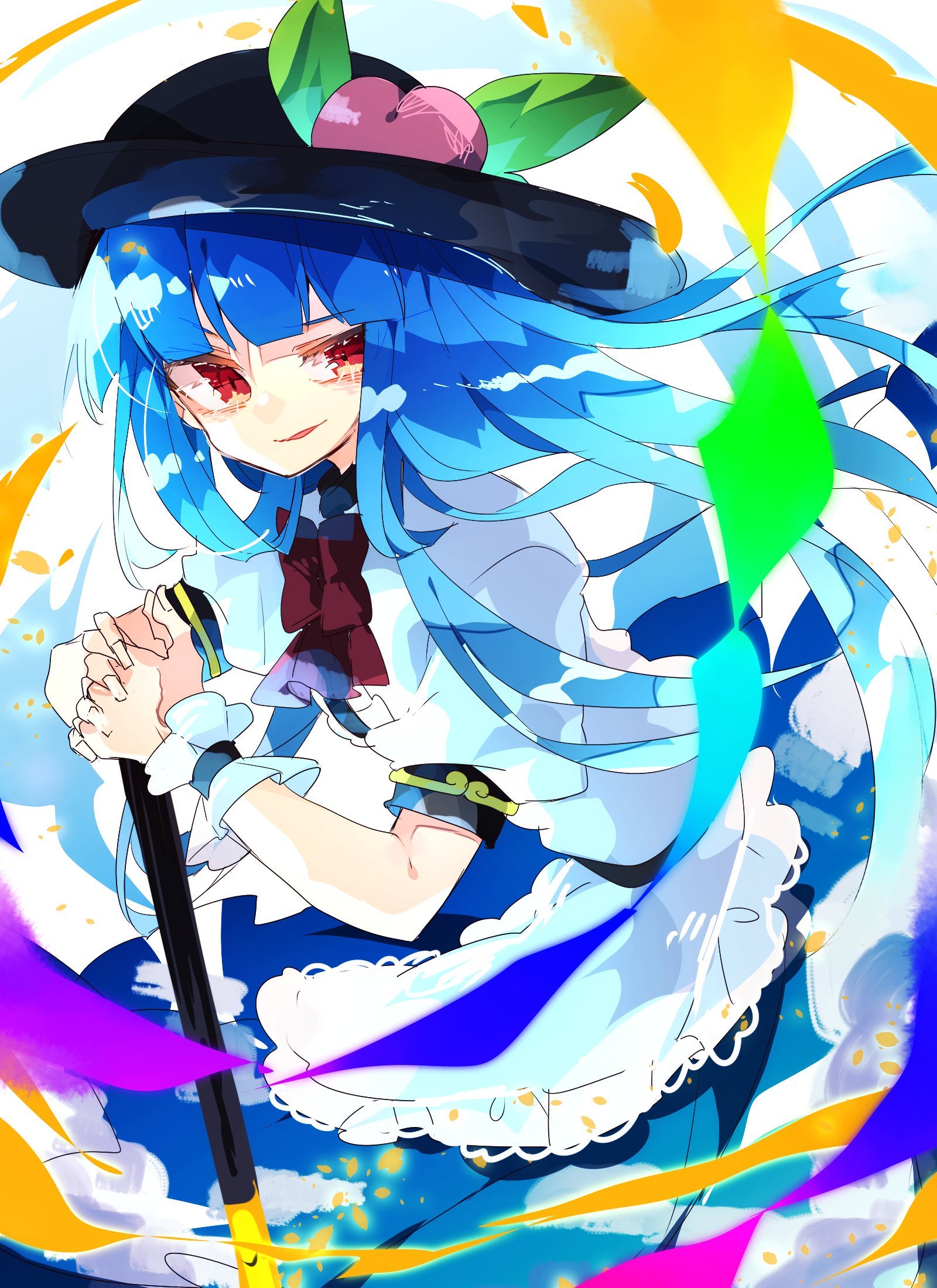 The Big ImageBoard (TBIB) - 1girl apron bangs black headwear blue hair blue skirt blunt bangs ...