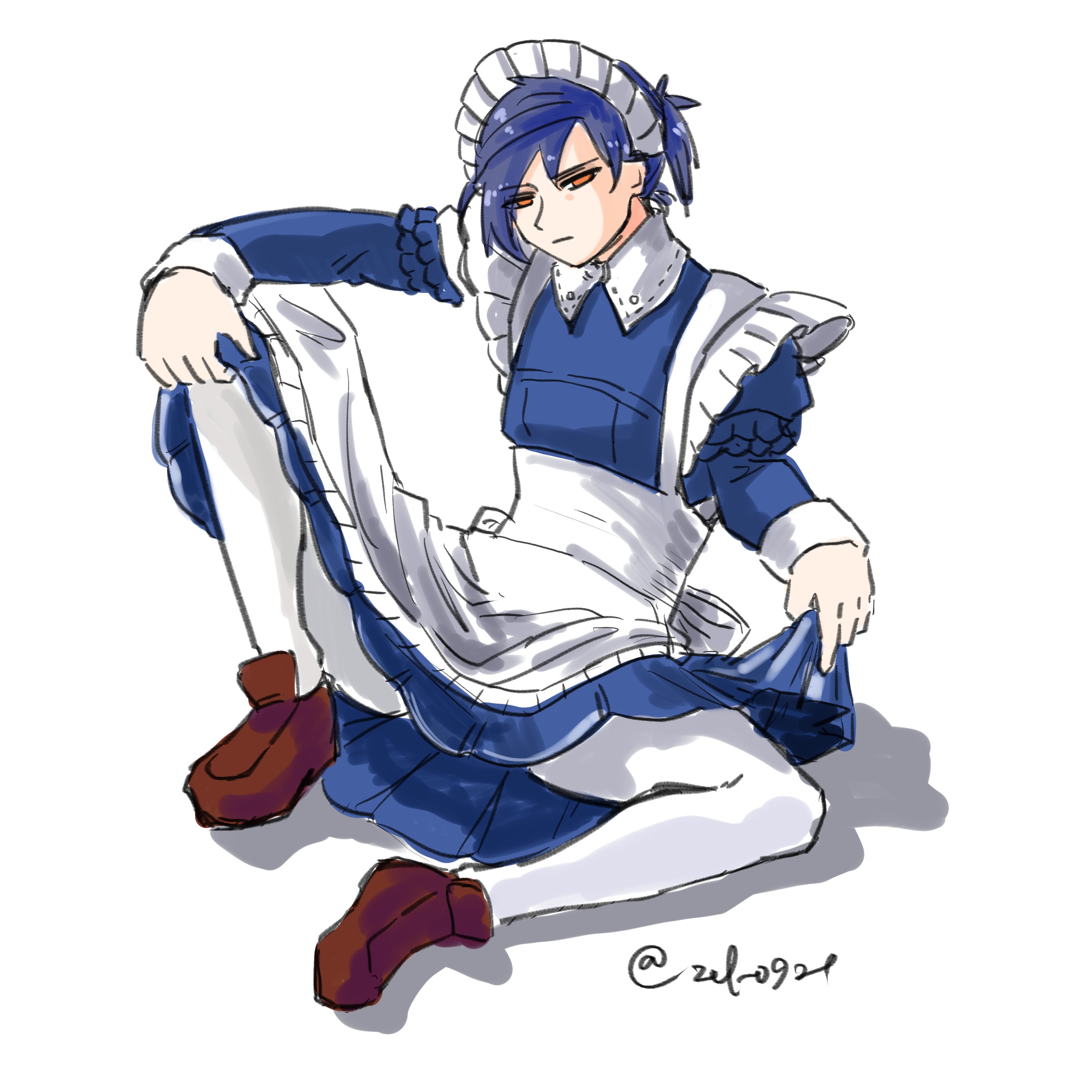 The Big ImageBoard (TBIB) - 1boy absurdres apron blue hair brown ...