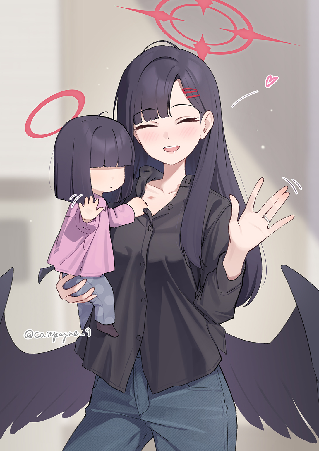 The Big ImageBoard (TBIB) - 2girls aged down alternate costume black hair black shirt black ...
