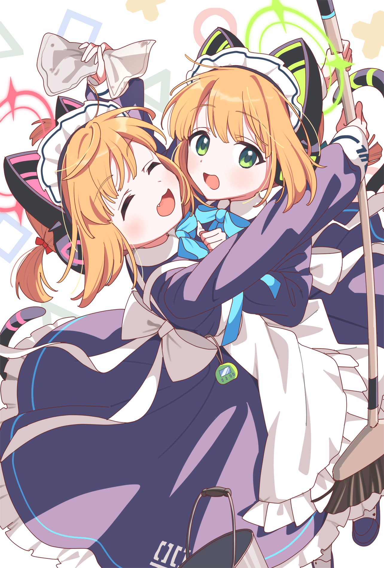 The Big ImageBoard (TBIB) - 2girls animal ear headphones animal ears apron black dress blonde ...