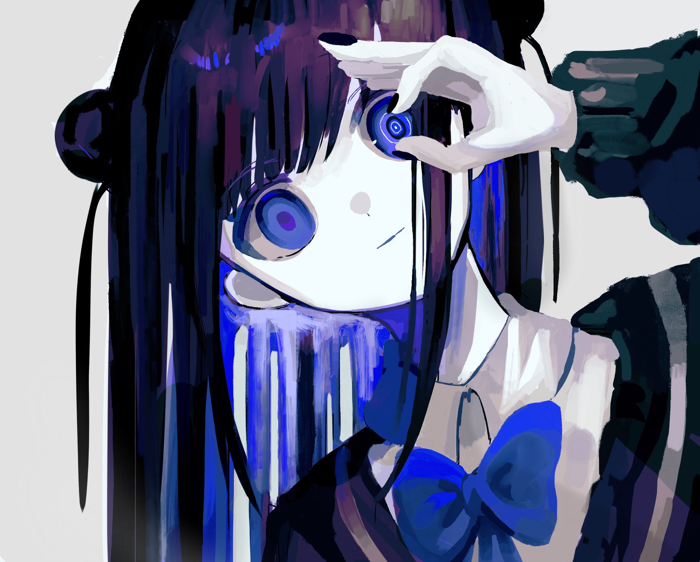 The Big ImageBoard (TBIB) - 1girl black hair blue bow blue bowtie blue eyes blue hair bow bowtie ...