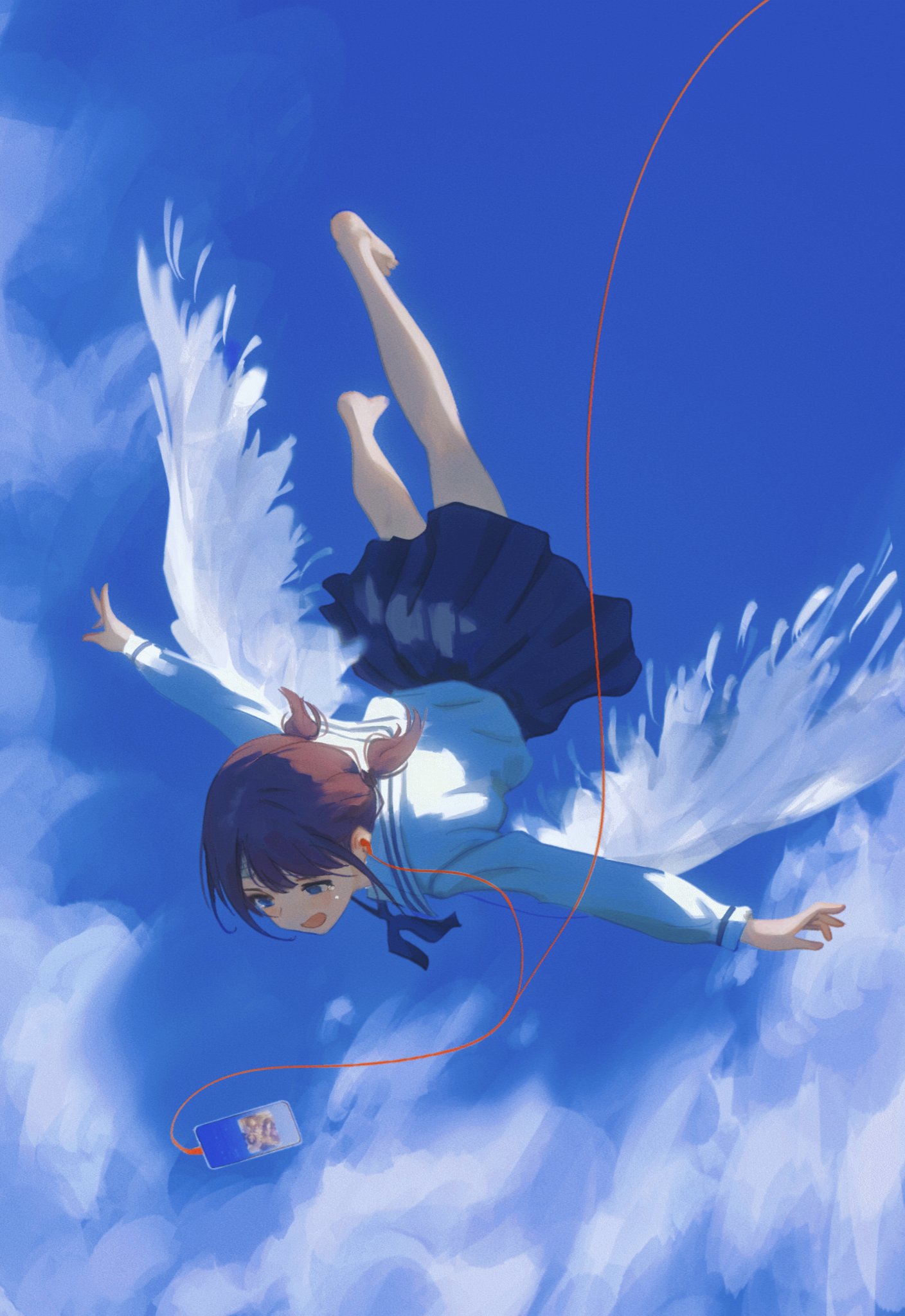 The Big Imageboard Tbib 1girl Blue Eyes Blue Sky Brown Hair Cloud