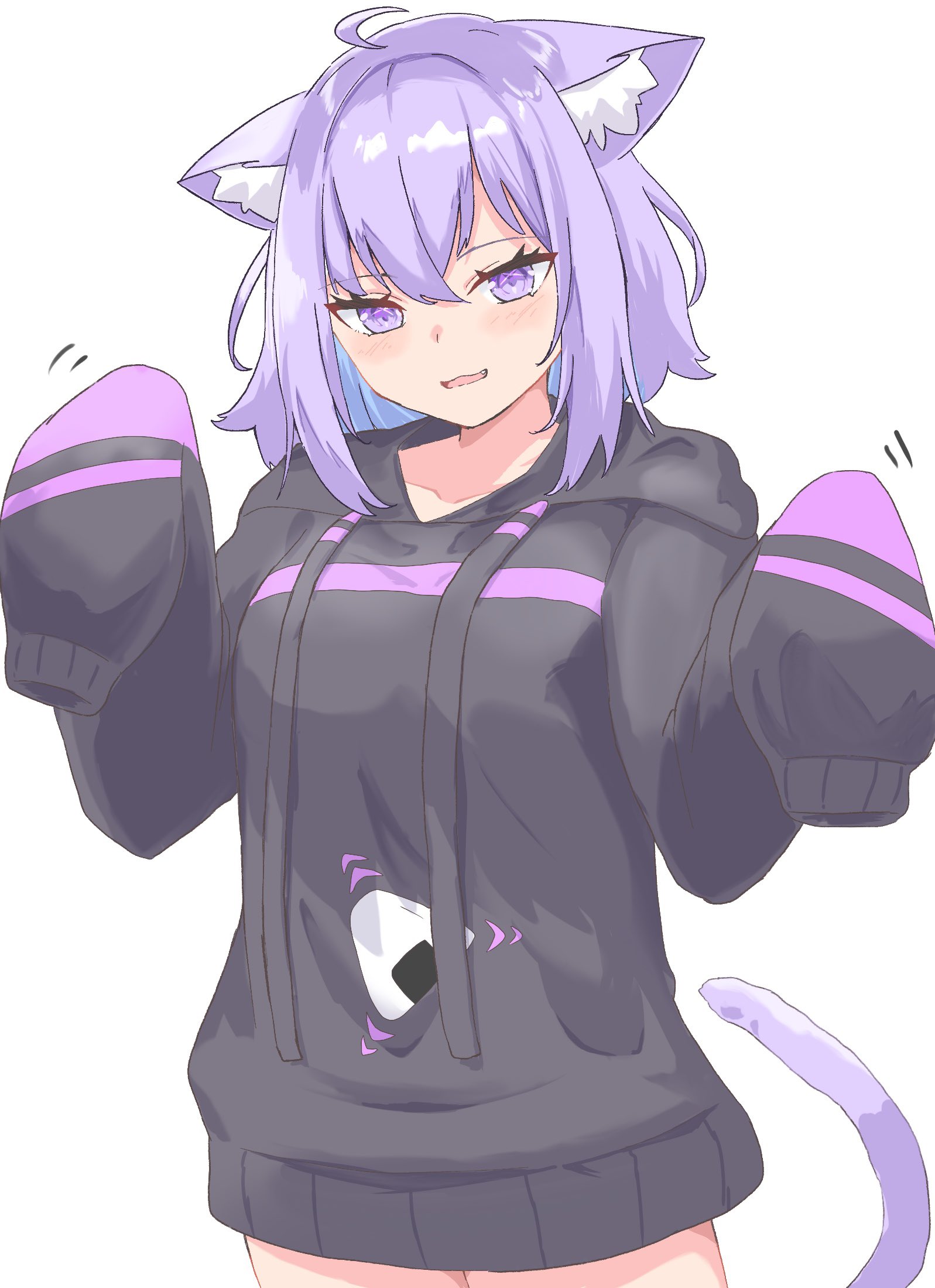 The Big ImageBoard (TBIB) - 1girl adapted costume animal ears black hoodie breasts cat ears cat ...