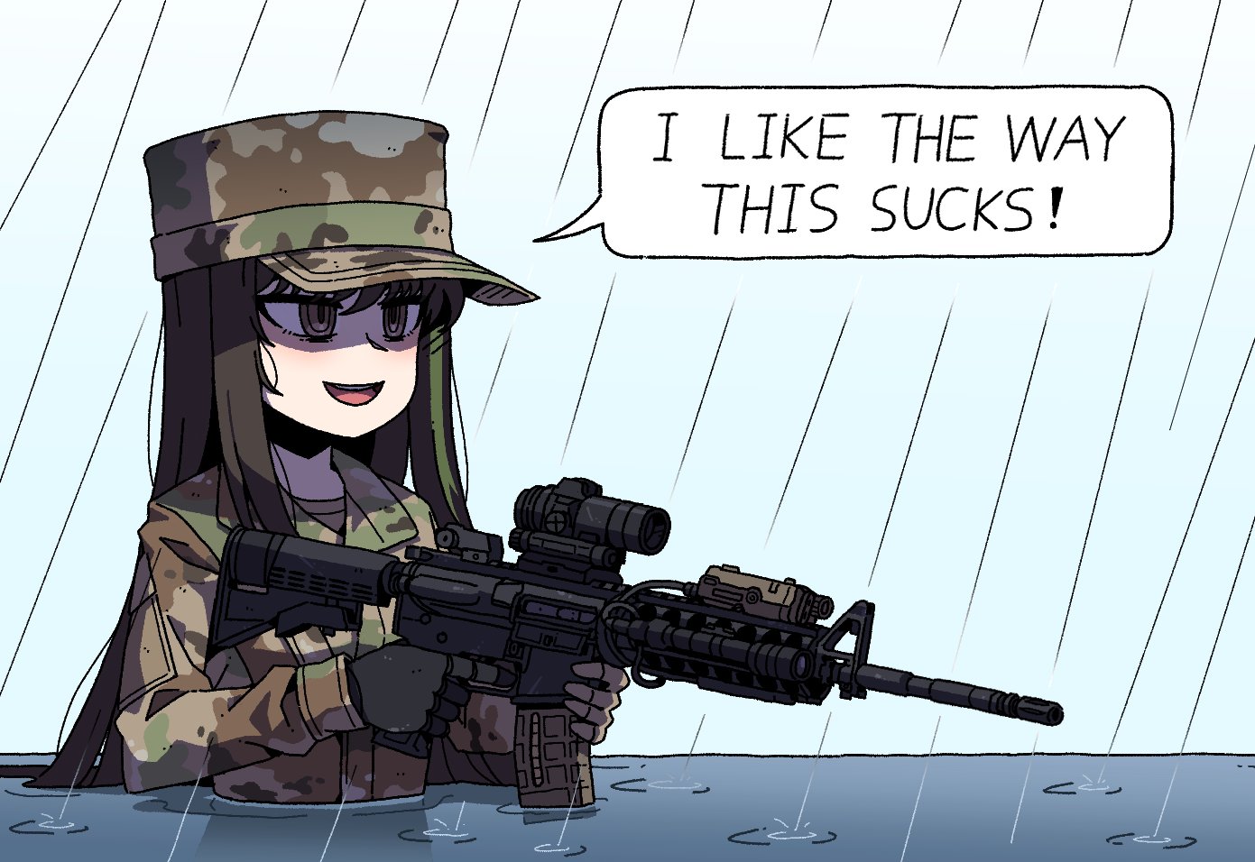 The Big ImageBoard (TBIB) - assault rifle black gloves brown eyes brown gloves brown shirt ...