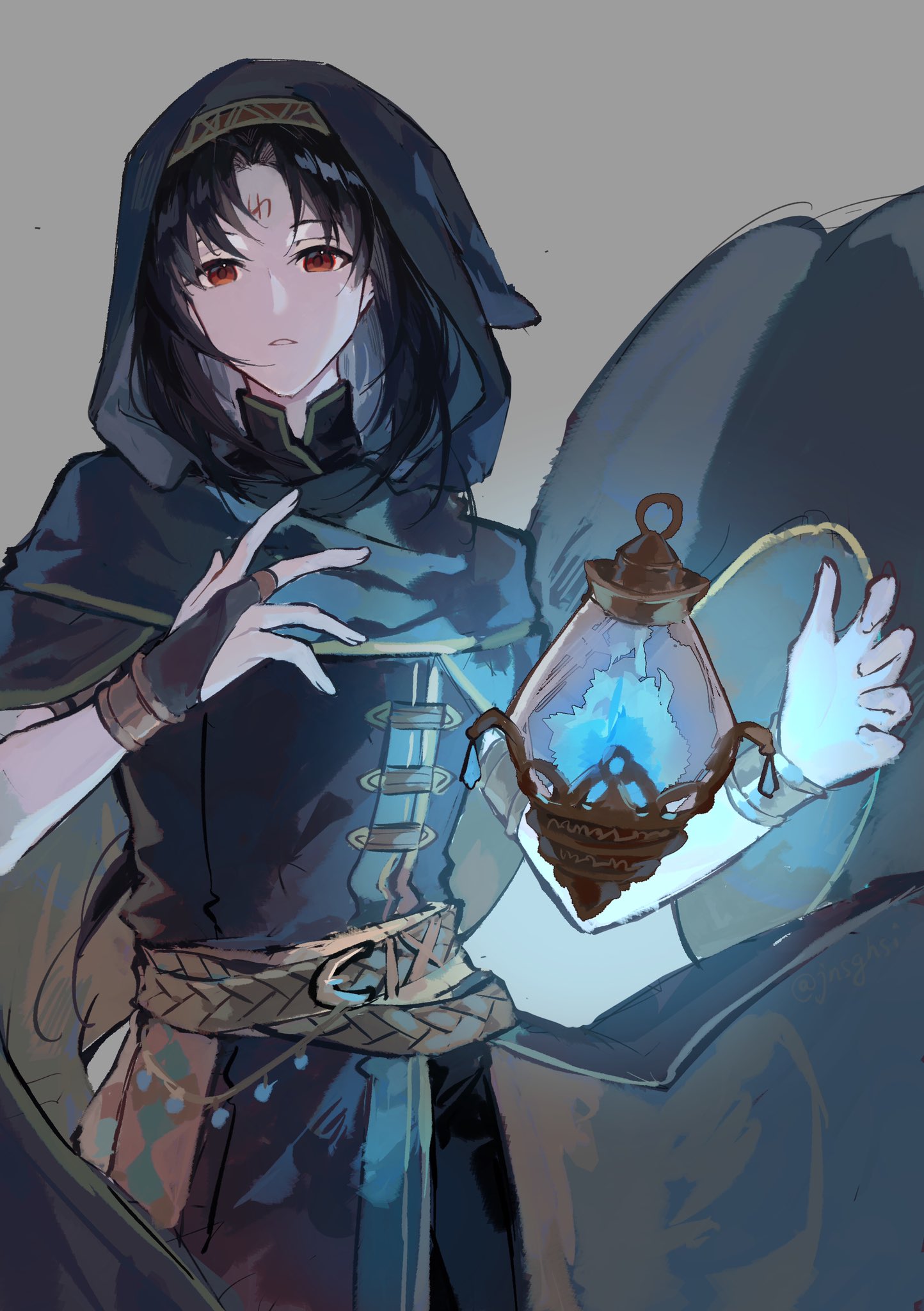 The Big ImageBoard (TBIB) - 1boy black hair blue fire cape facial mark ...