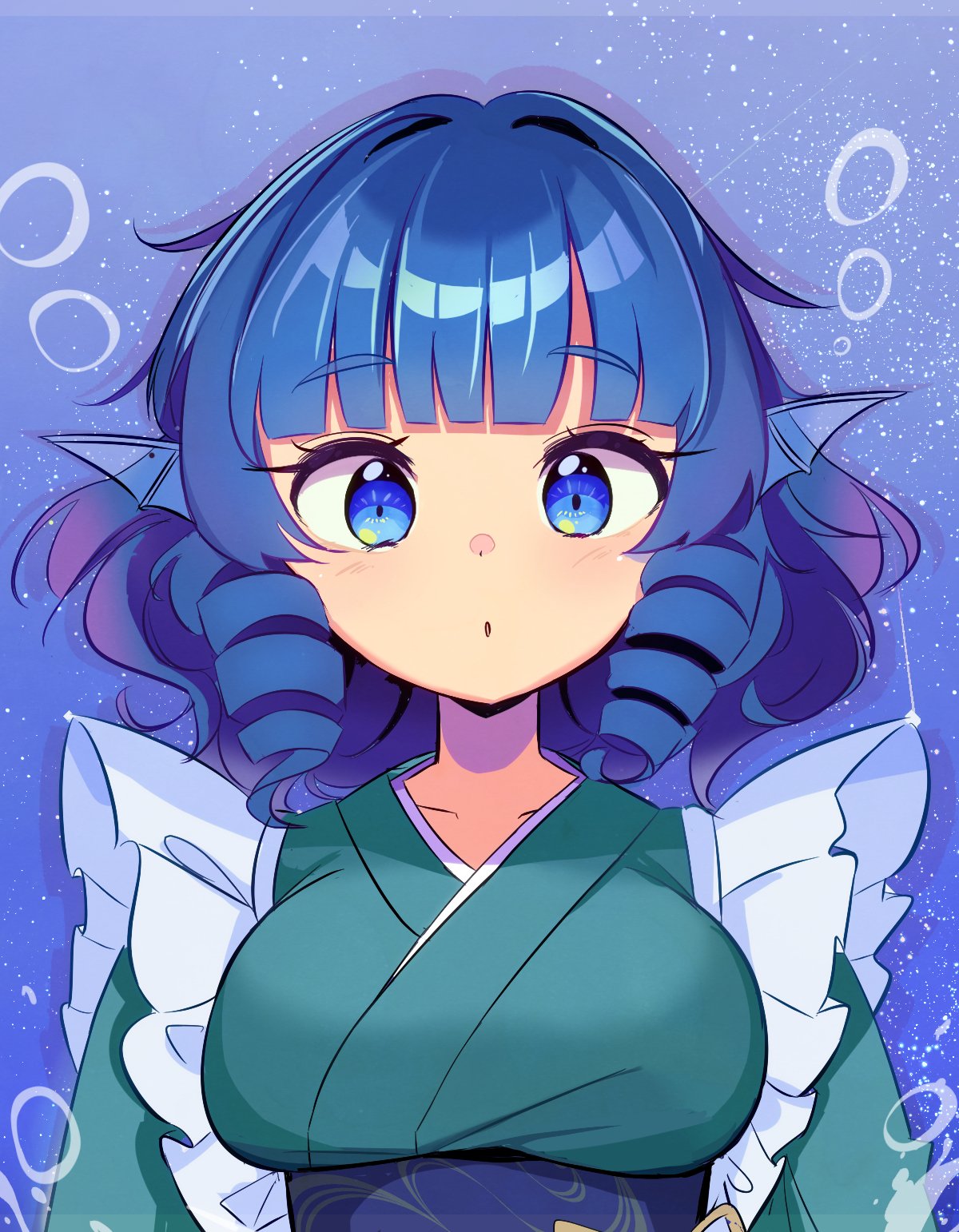 The Big ImageBoard (TBIB) - 1girl blue background blue eyes blue hair blush breasts drill hair ...