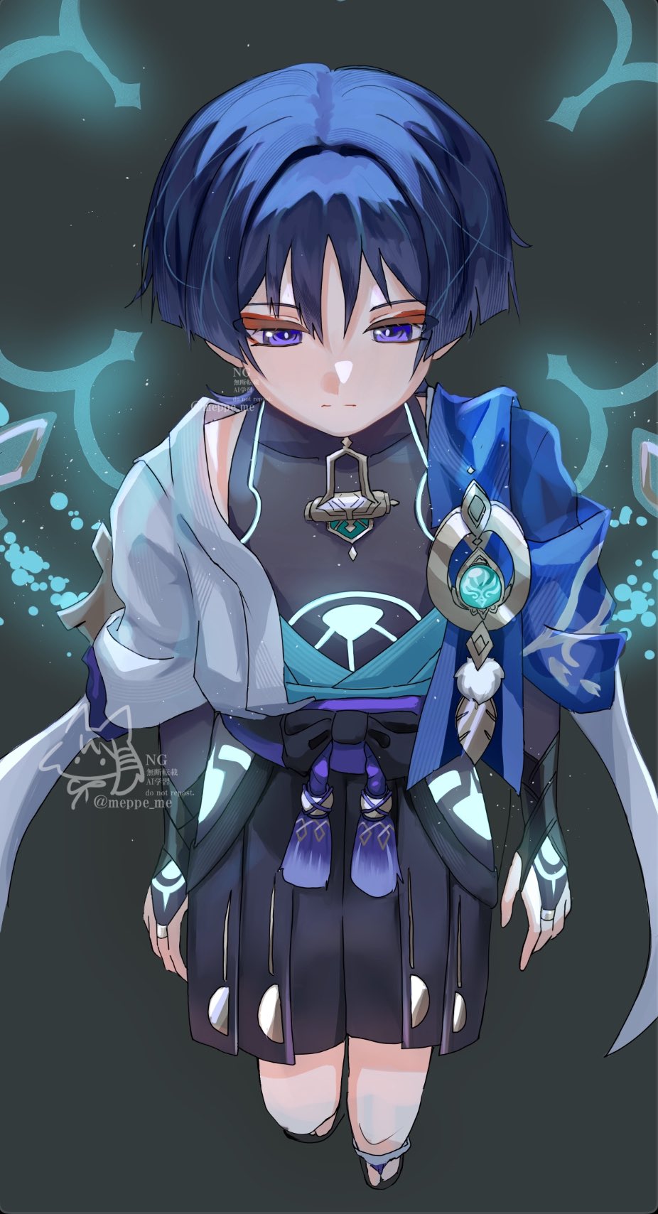 The Big ImageBoard (TBIB) - 1boy anemo symbol (genshin impact) aqua halo aqua kimono armor arms ...