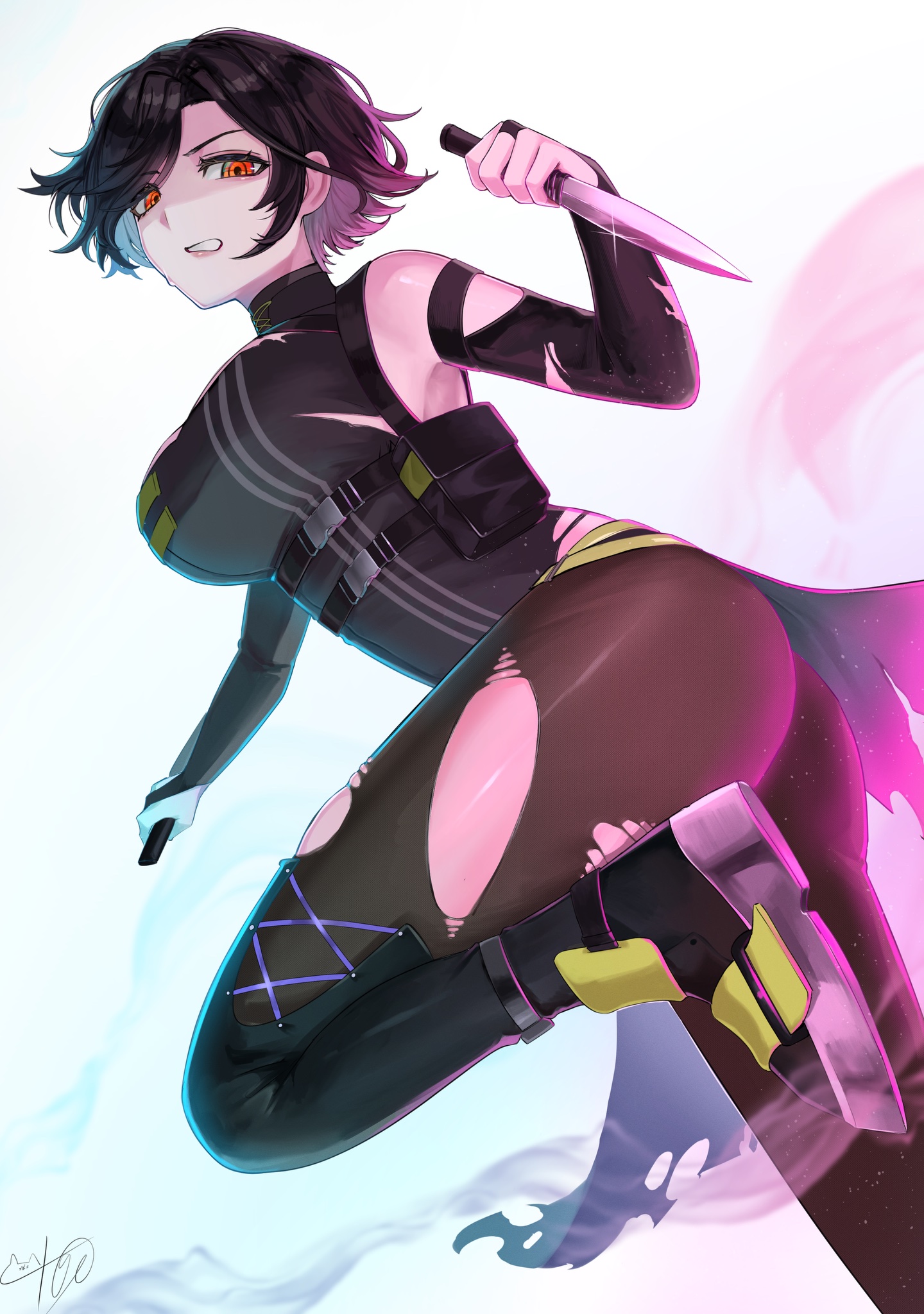 The Big ImageBoard (TBIB) - 1girl bare shoulders belt belt pouch black belt black hair breasts ...