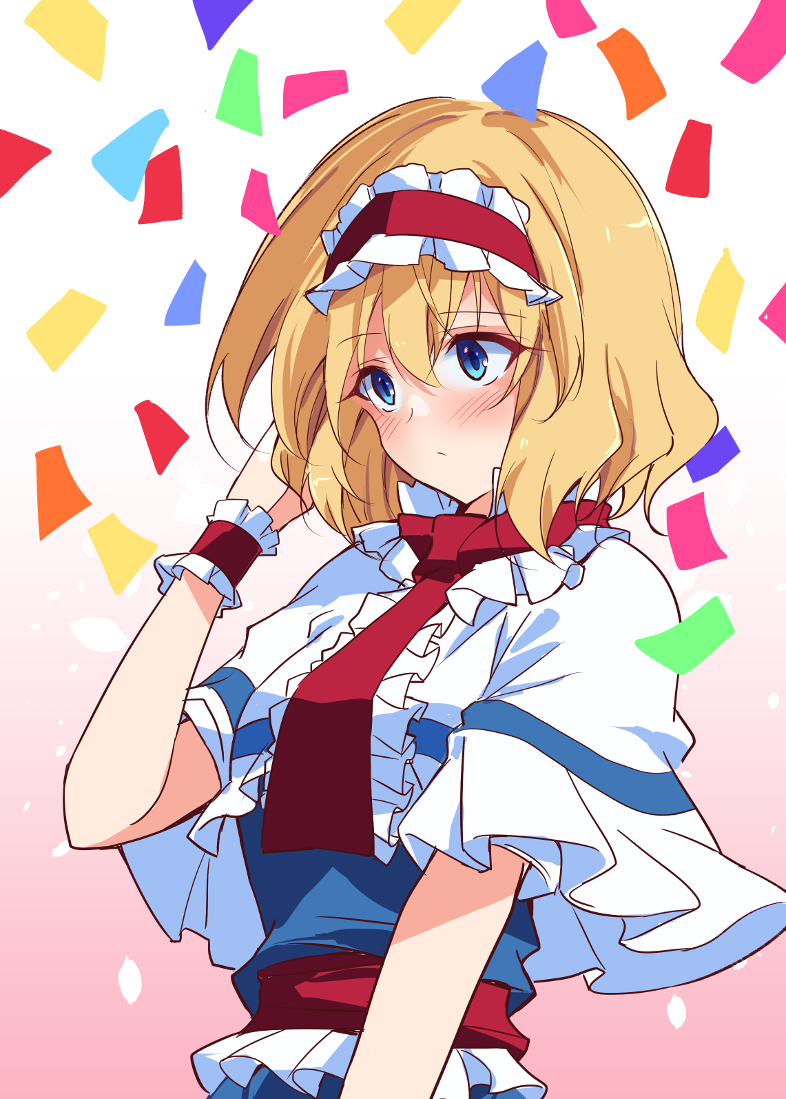 The Big ImageBoard (TBIB) - 1girl alice margatroid blonde hair blue dress blush capelet confetti ...