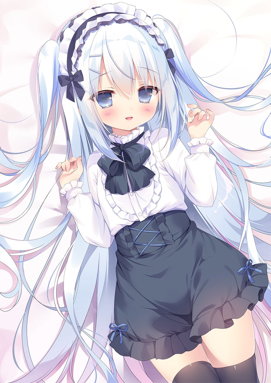The Big ImageBoard (TBIB) - 1girl black skirt black thighhighs blue eyes blue hair blush ...