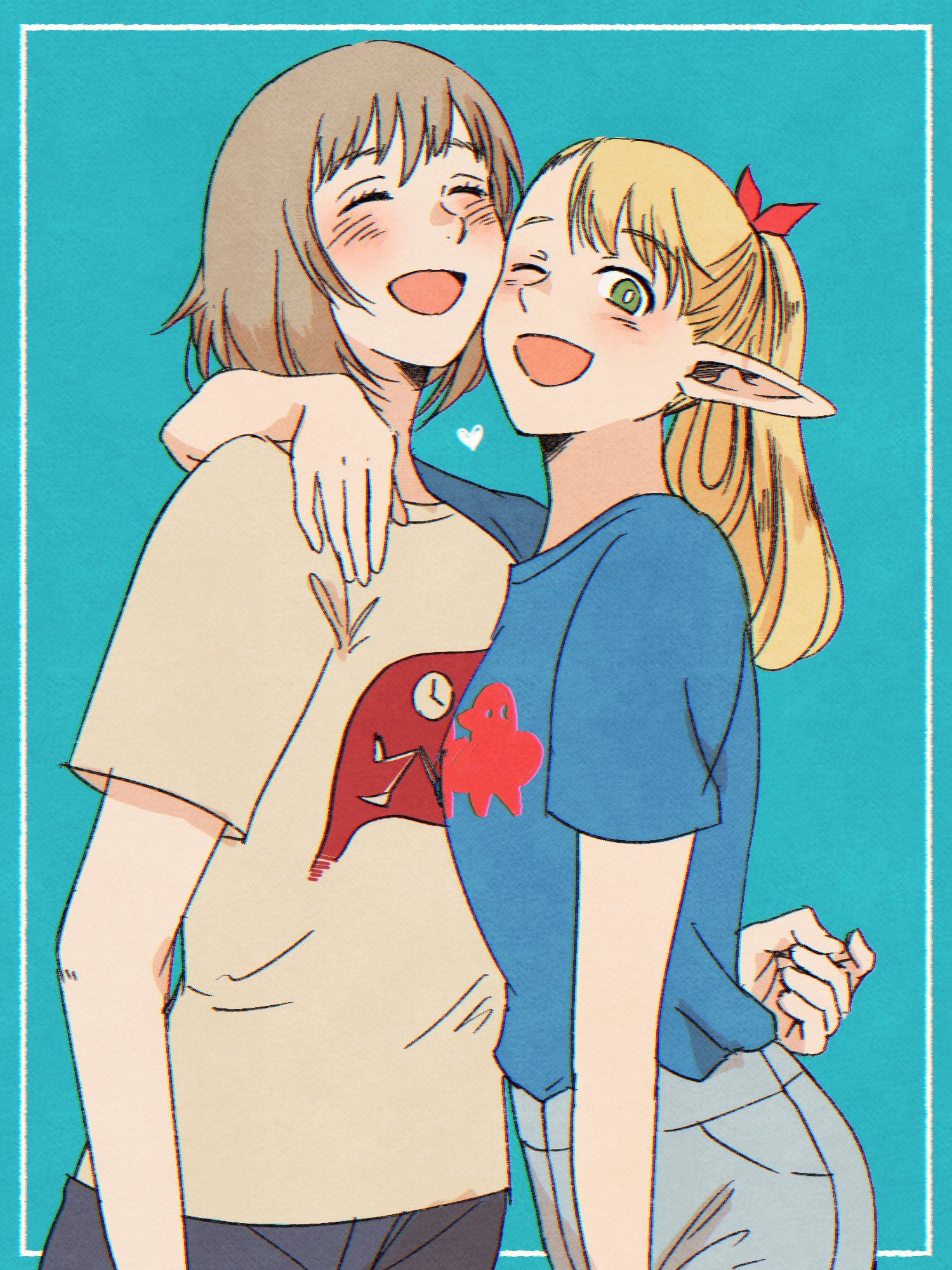 The Big ImageBoard (TBIB) - 2girls arm around shoulder blonde hair blue ...
