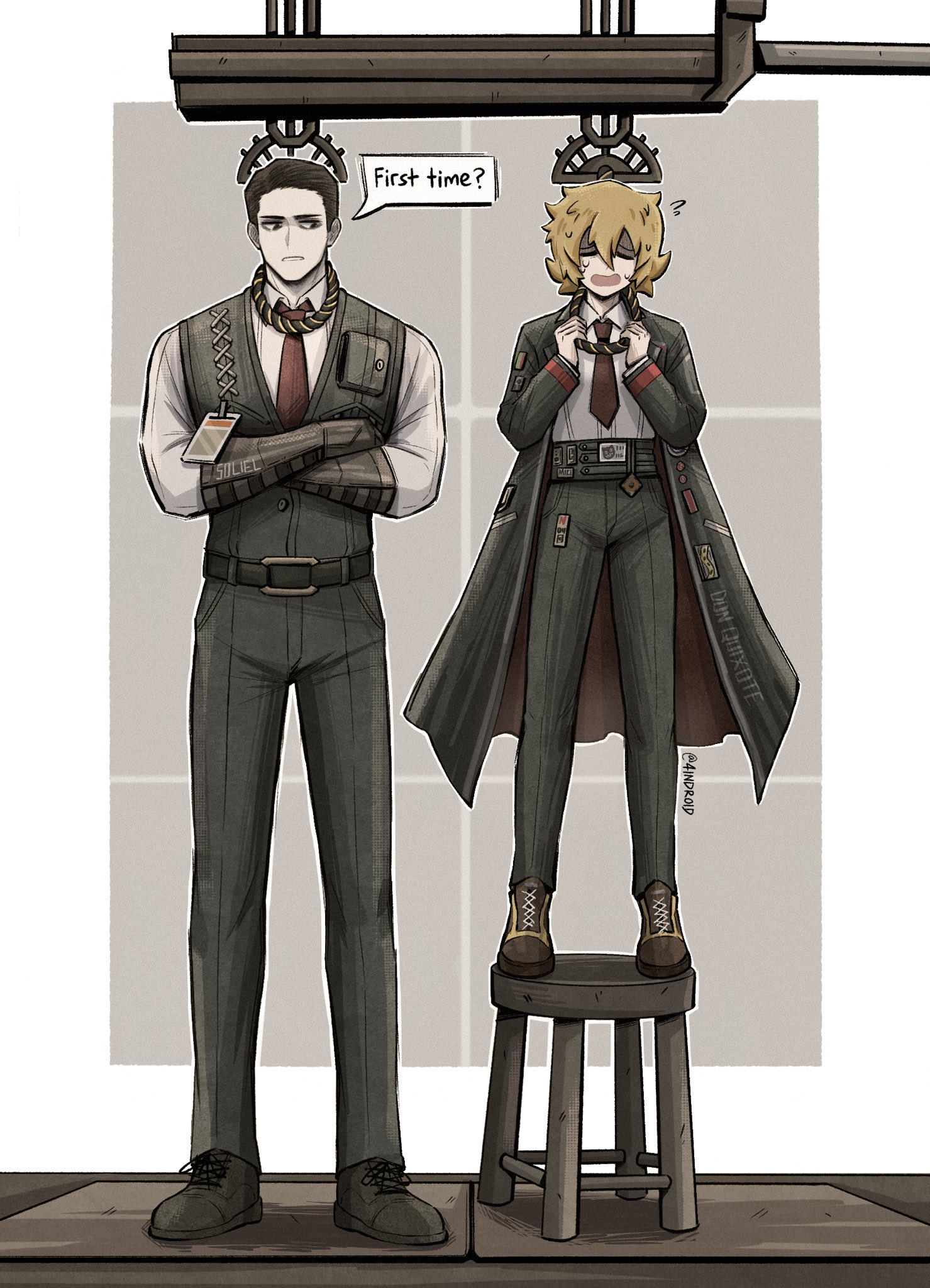 The Big ImageBoard (TBIB) - 1boy 1girl 4indroid badge belt black coat black footwear black hair ...