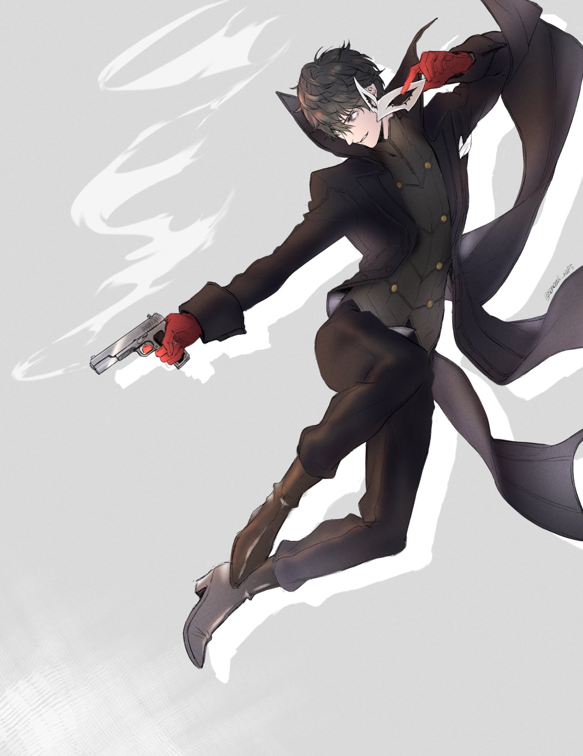 The Big ImageBoard (TBIB) - 1boy amamiya ren black coat black footwear black hair black pants ...