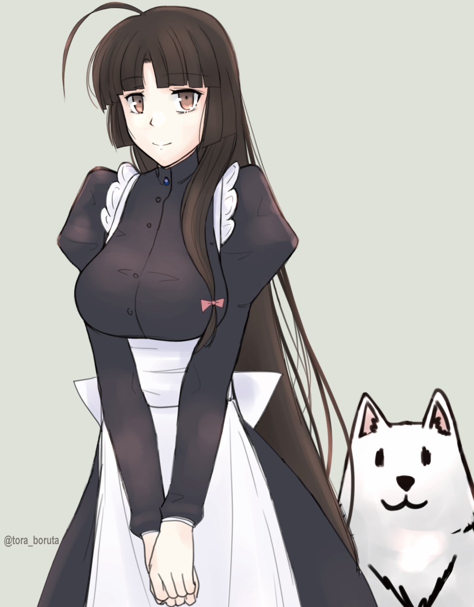 The Big ImageBoard (TBIB) - 1girl ahoge alternate costume apron black dress black hair blunt ...