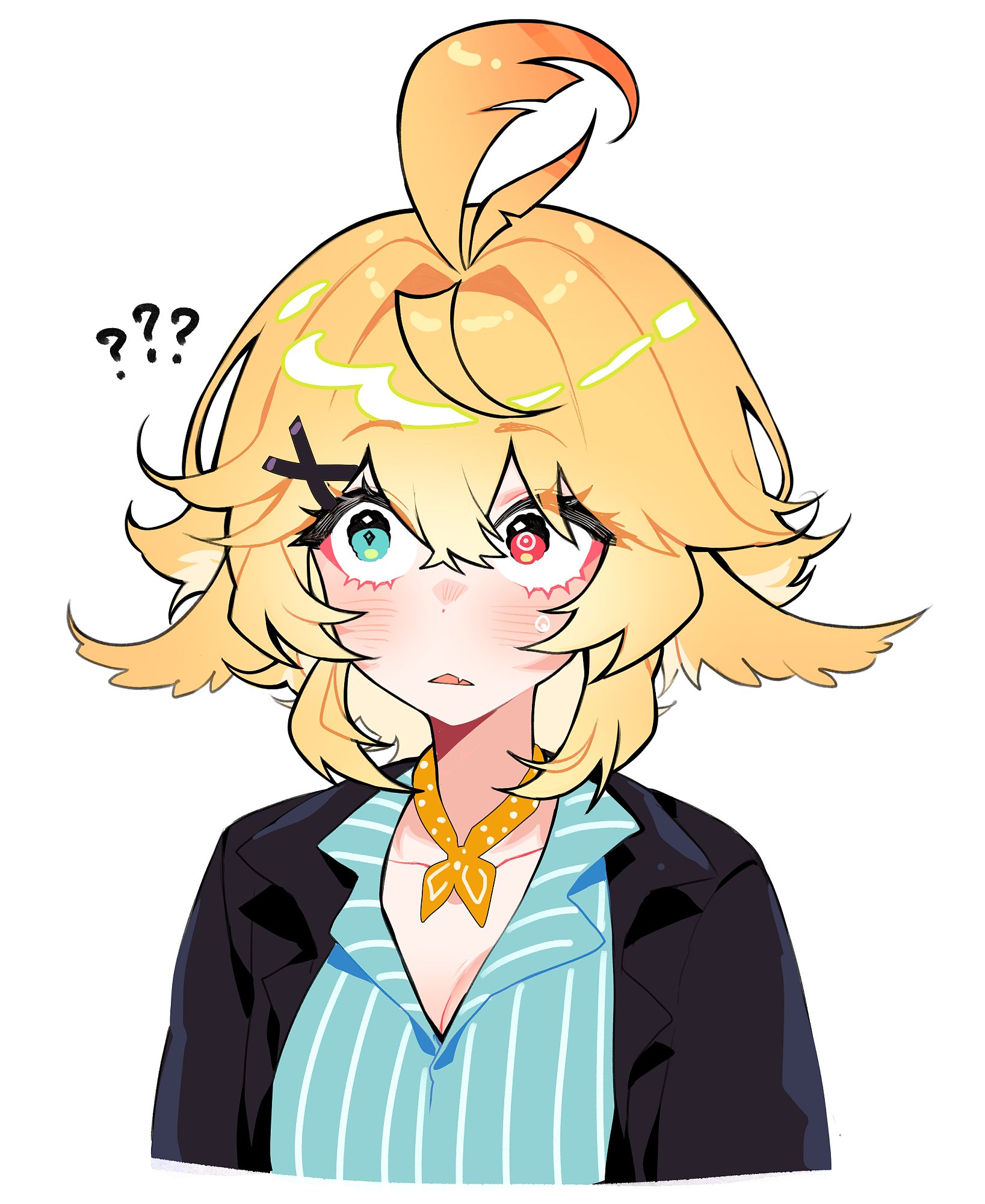 The Big ImageBoard (TBIB) - 1girl ? ?? ahoge aqua eyes aqua shirt black jacket blonde hair ...