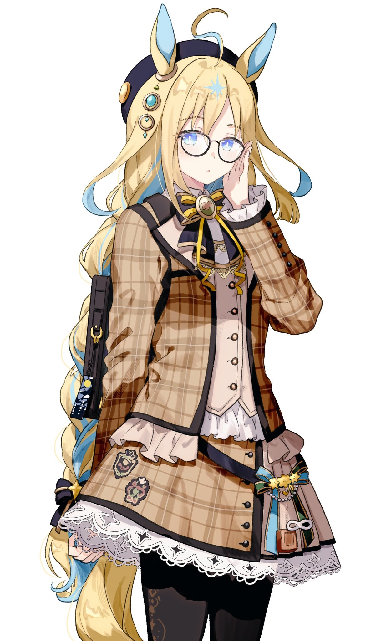 The Big ImageBoard (TBIB) - 1girl adjusting eyewear ahoge alternate hairstyle animal ears bag ...