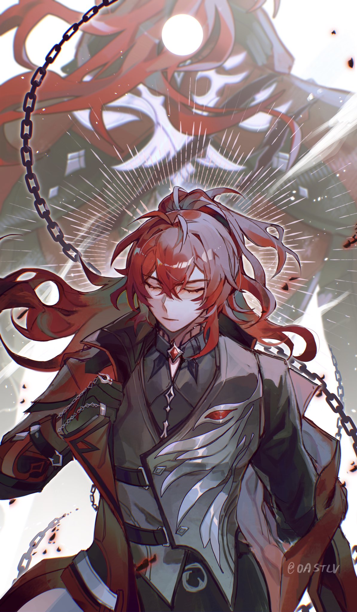 The Big ImageBoard (TBIB) - 1boy black gloves black shirt chain closed eyes closed mouth coat ...