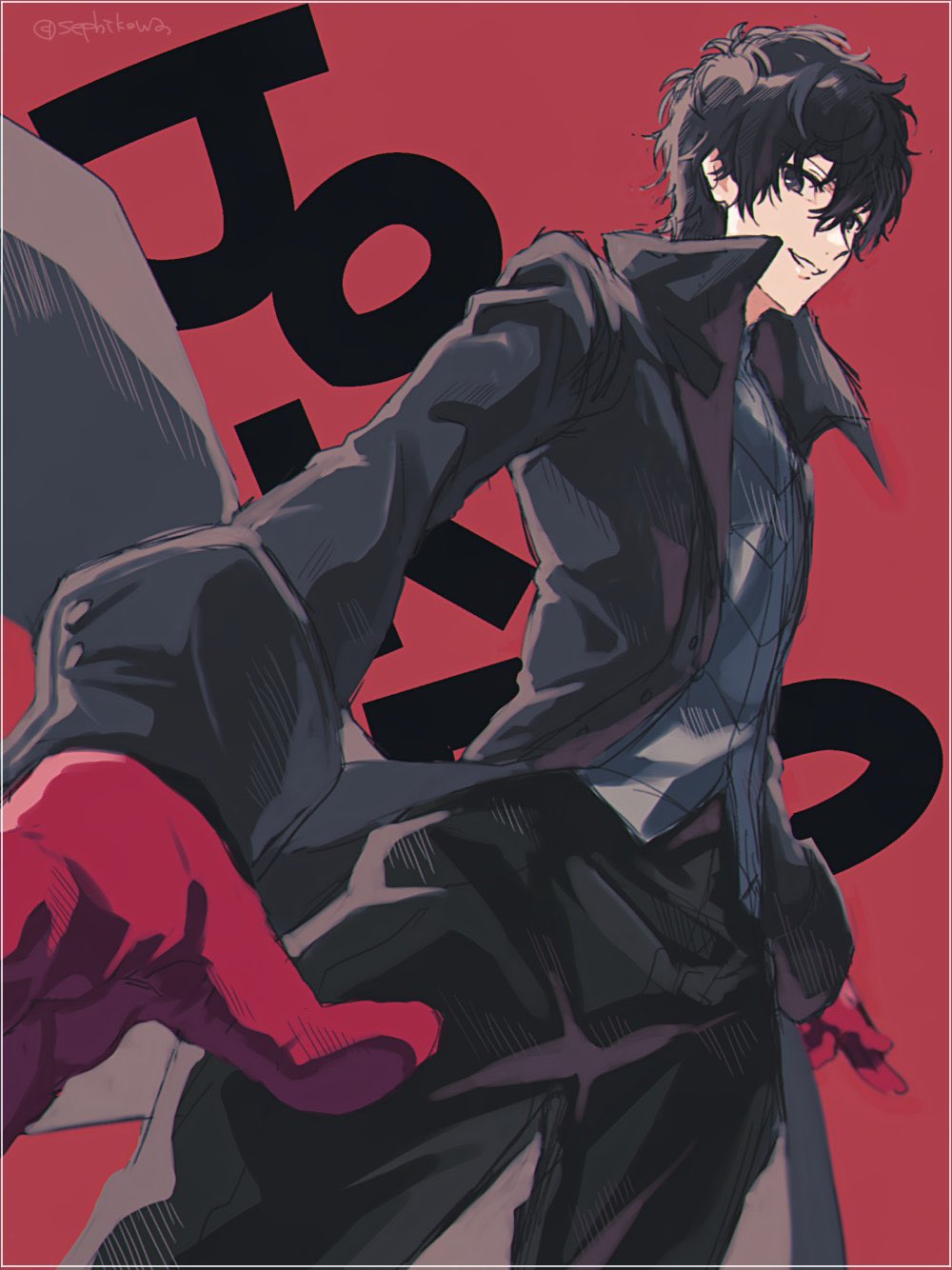 The Big ImageBoard (TBIB) - 1boy amamiya ren background text bangs black coat black eyes black ...