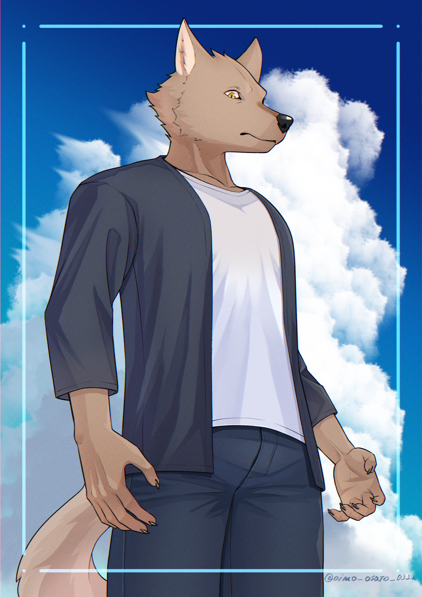 The Big ImageBoard (TBIB) - 2022 anthro bottomwear canid canine canis clothing cloud coyote hi ...