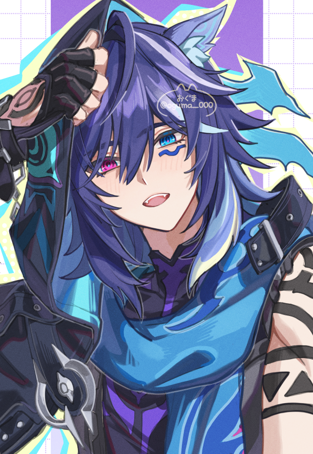 The Big ImageBoard (TBIB) - 1boy animal ear fluff animal ears arm tattoo black gloves blue eyes ...