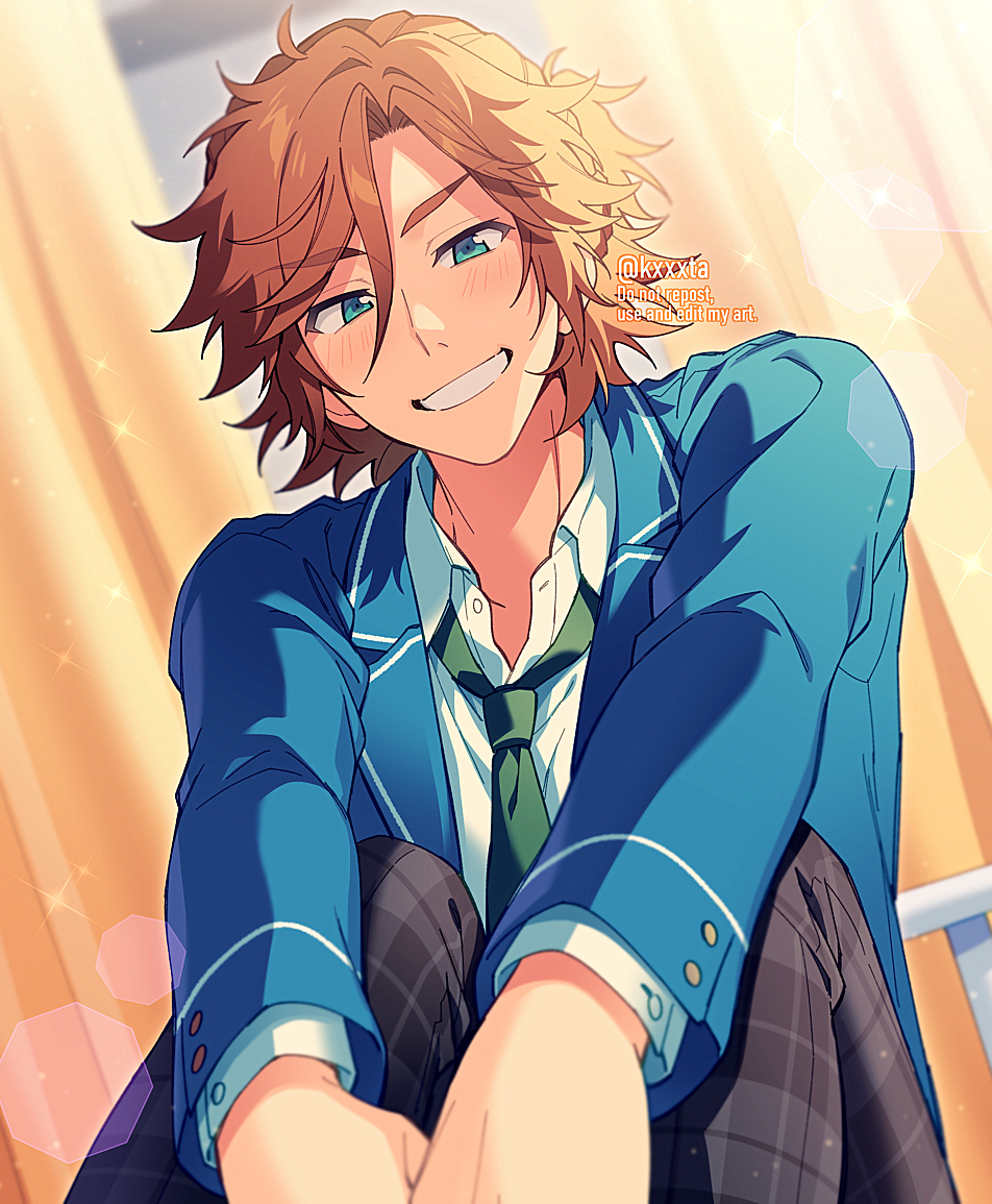 The Big ImageBoard (TBIB) - 1boy bishounen blue eyes blue jacket blush brown hair collared shirt ...