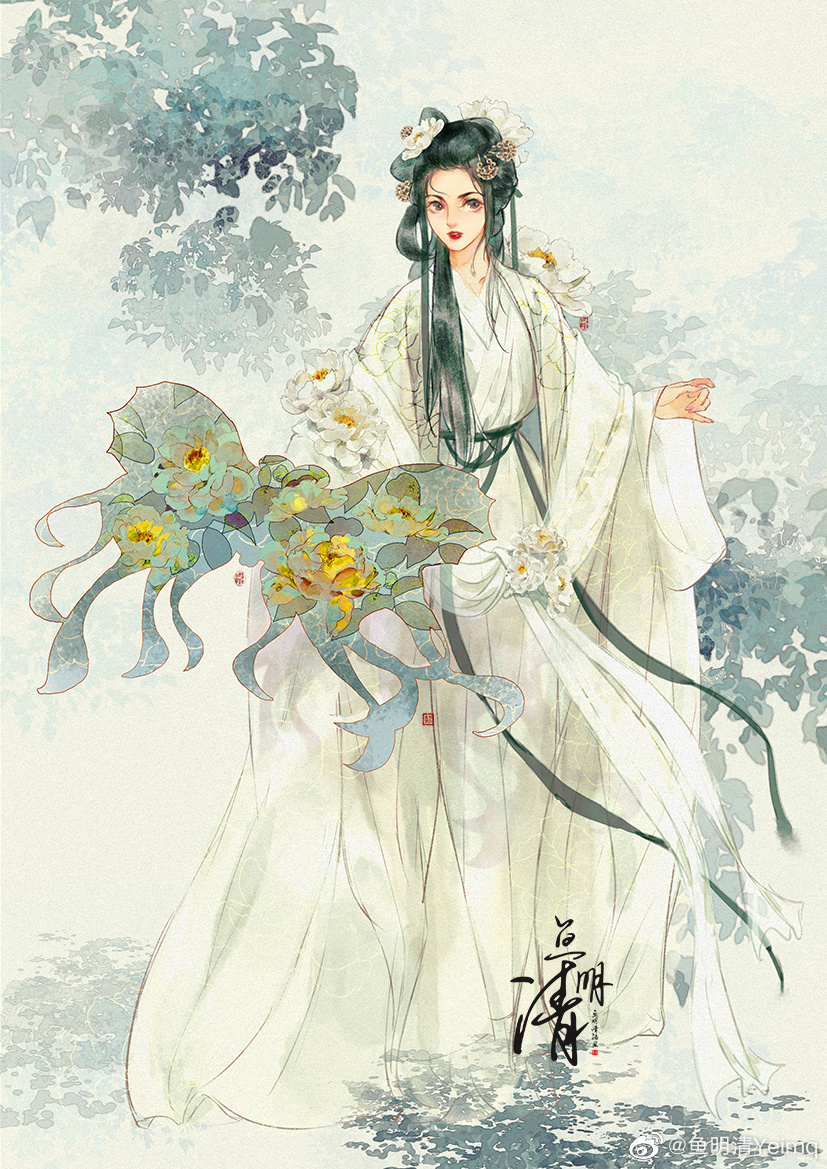The Big ImageBoard (TBIB) - 1girl black hair chinese clothes dress flower full body hair flower ...