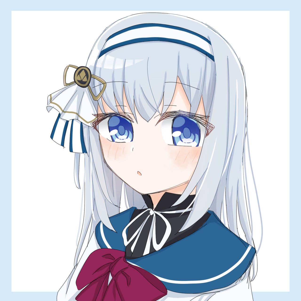 The Big ImageBoard (TBIB) - 1girl arms at sides assault lily black shirt blue border blue eyes ...